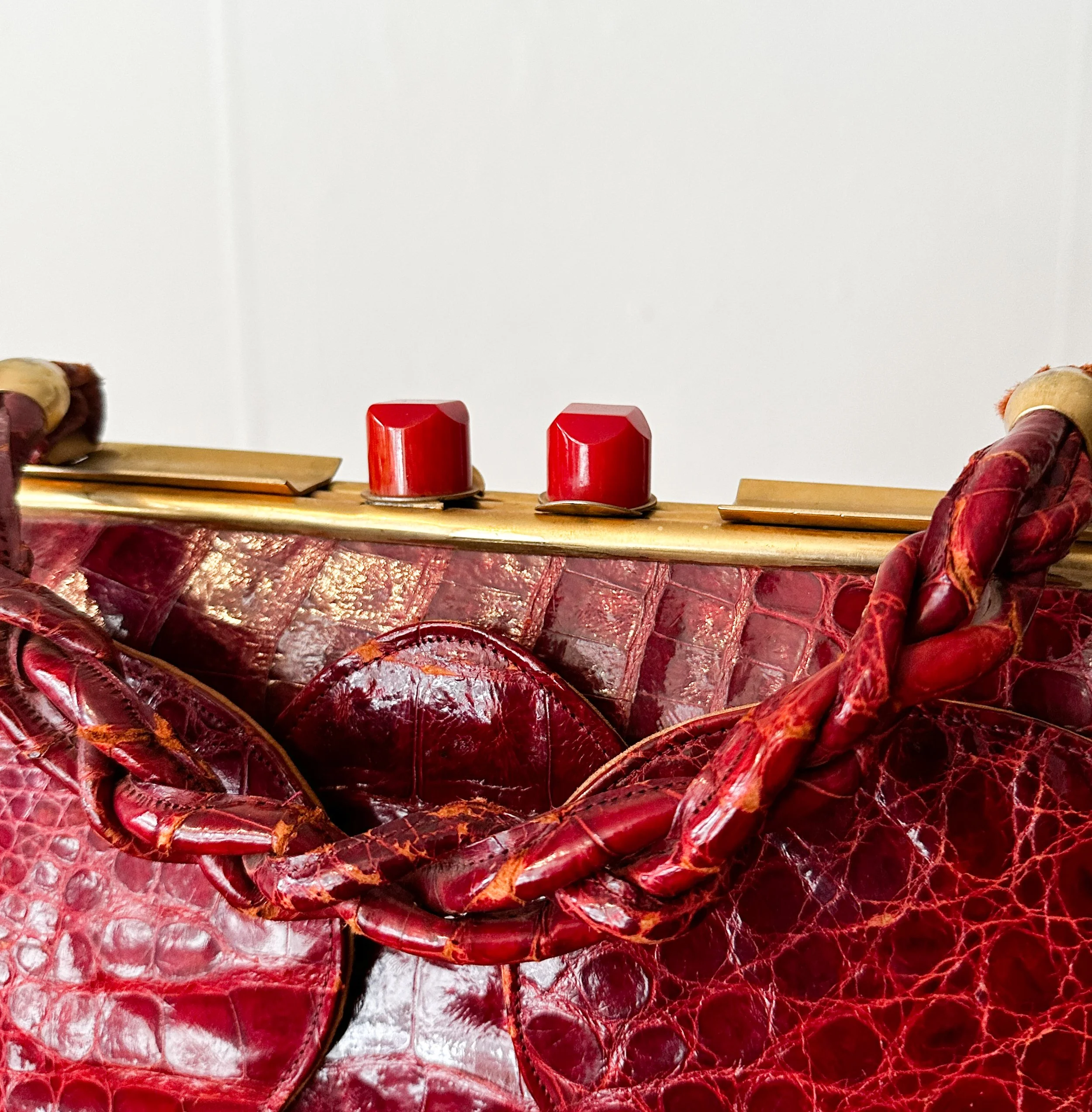 1940s Red Crocodile Handbag with Bakelite Closure — Wayward Collection