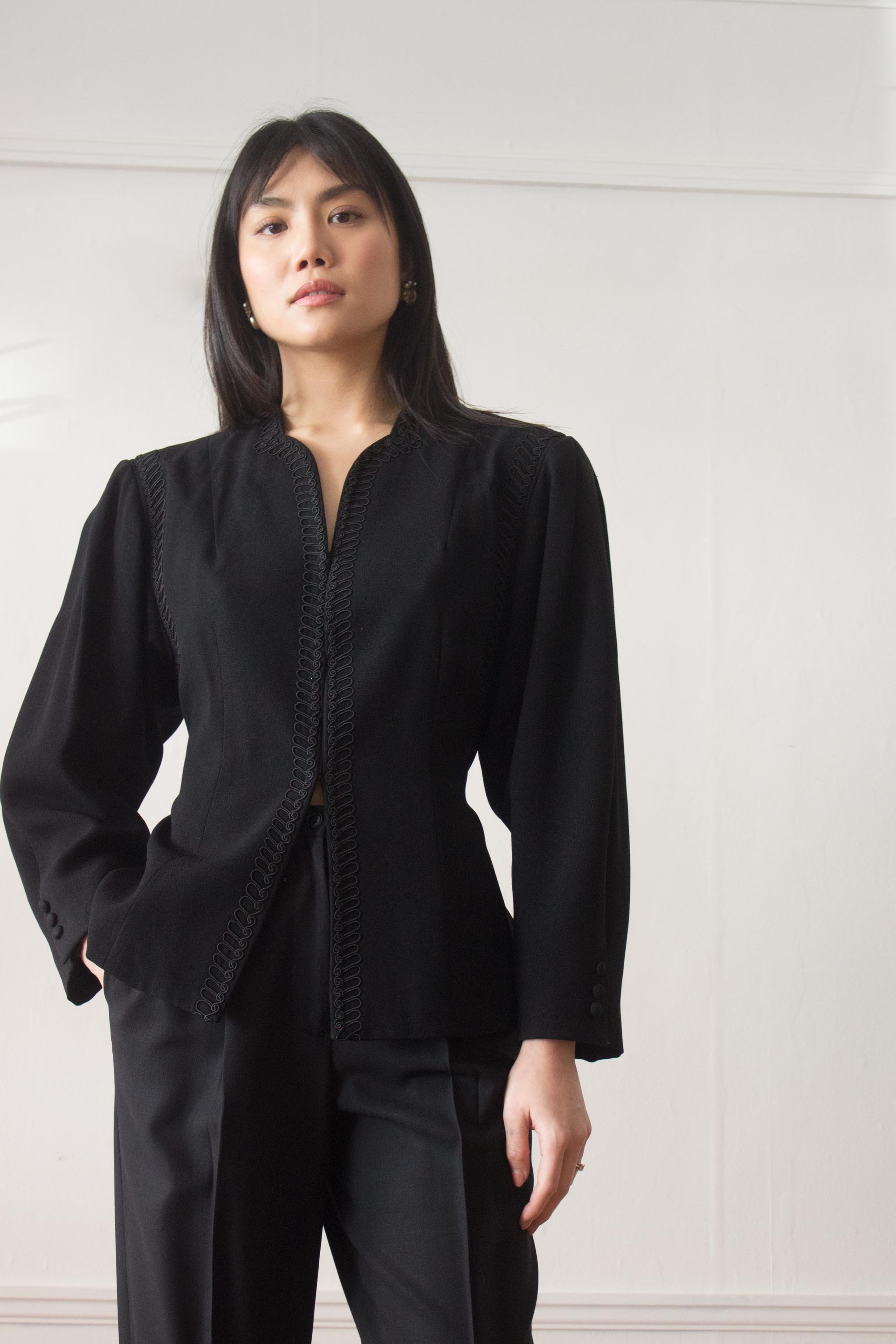1980s Zelda Crepe Blazer with Braided Trim — Wayward Collection