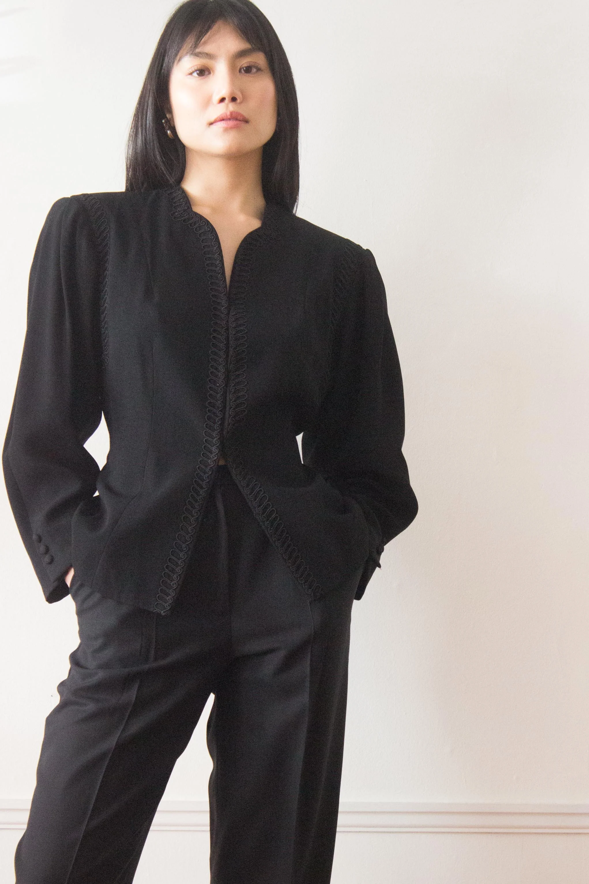 1980s Zelda Crepe Blazer with Braided Trim — Wayward Collection