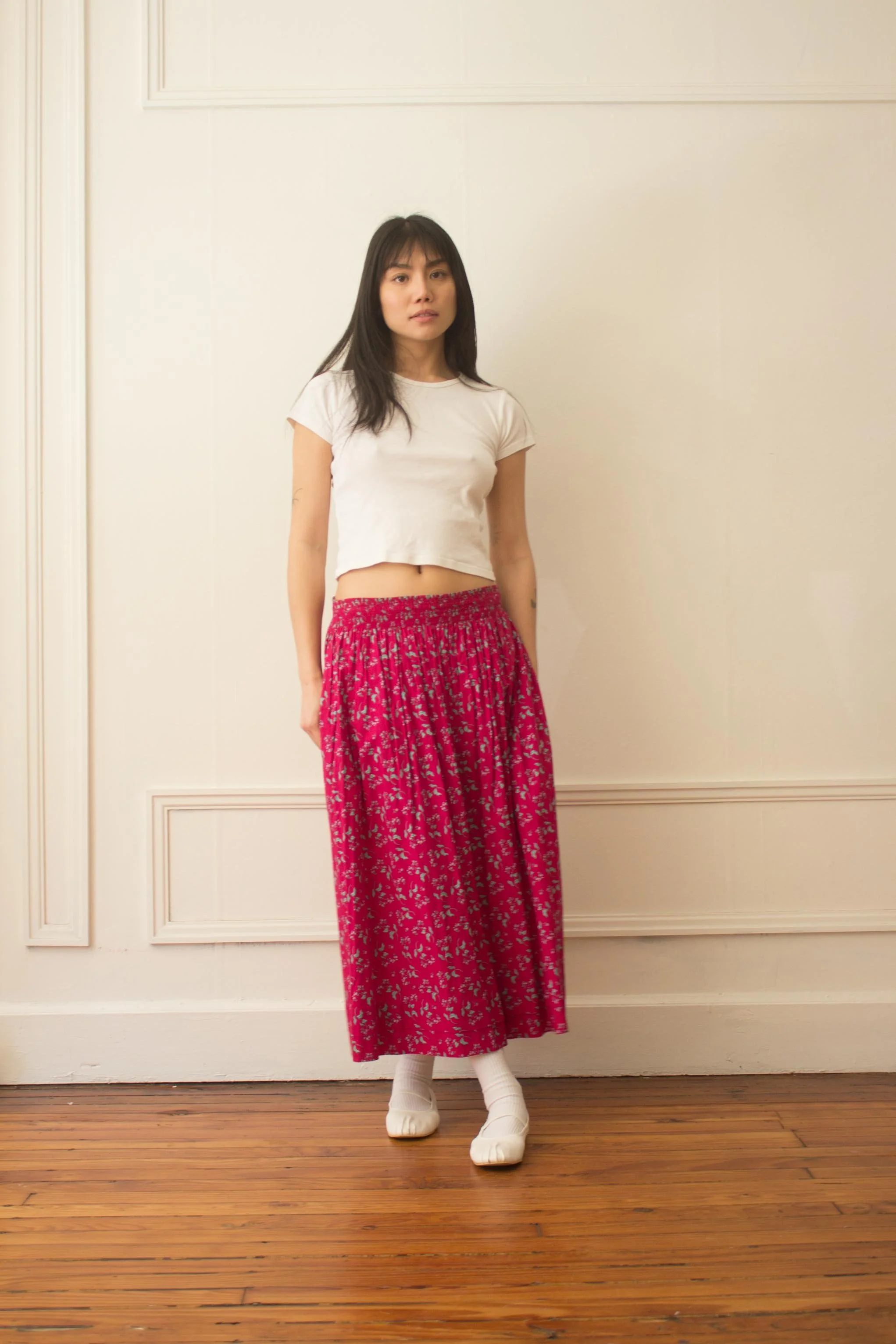 1980s Laura Ashley Raspberry Cotton Smocked Waist Skirt — Wayward ...