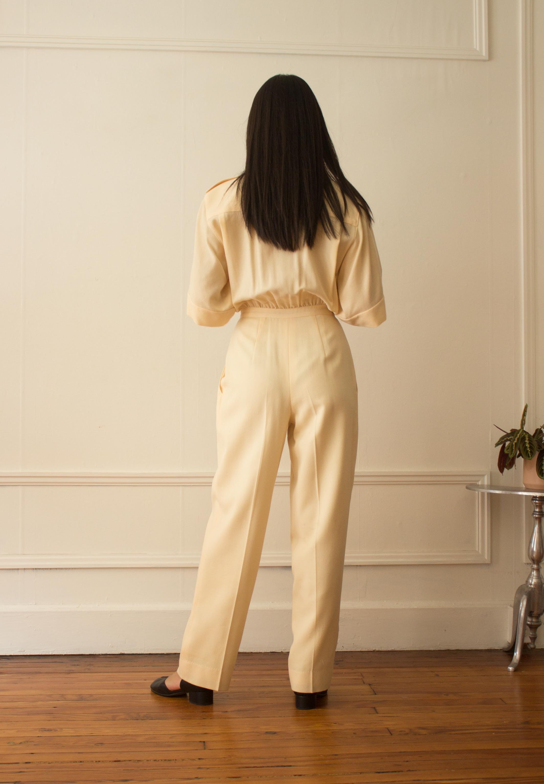 1980s Mary Ann Restivo Creme Crepe Jumpsuit — Wayward Collection
