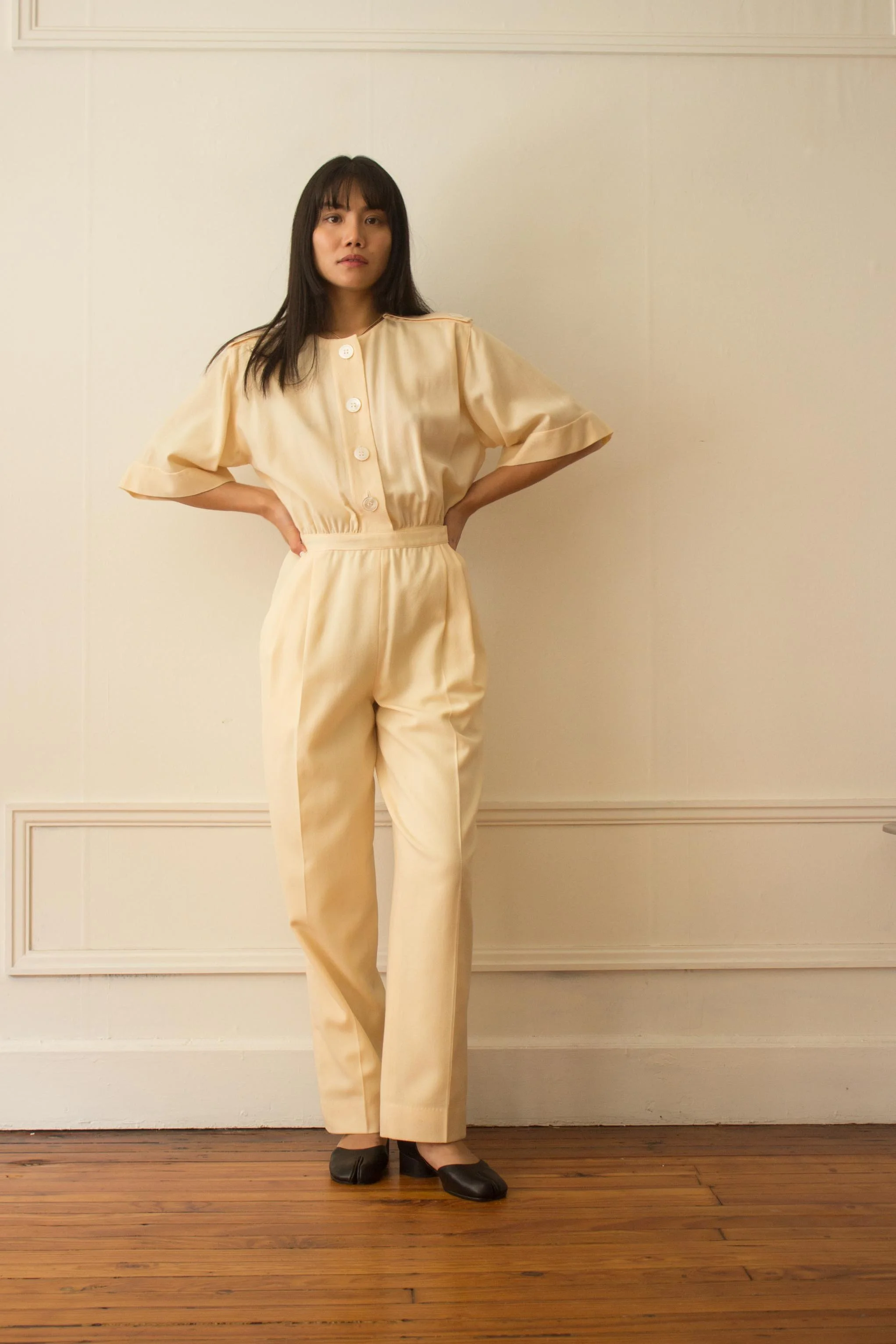 1980s Mary Ann Restivo Creme Crepe Jumpsuit — Wayward Collection