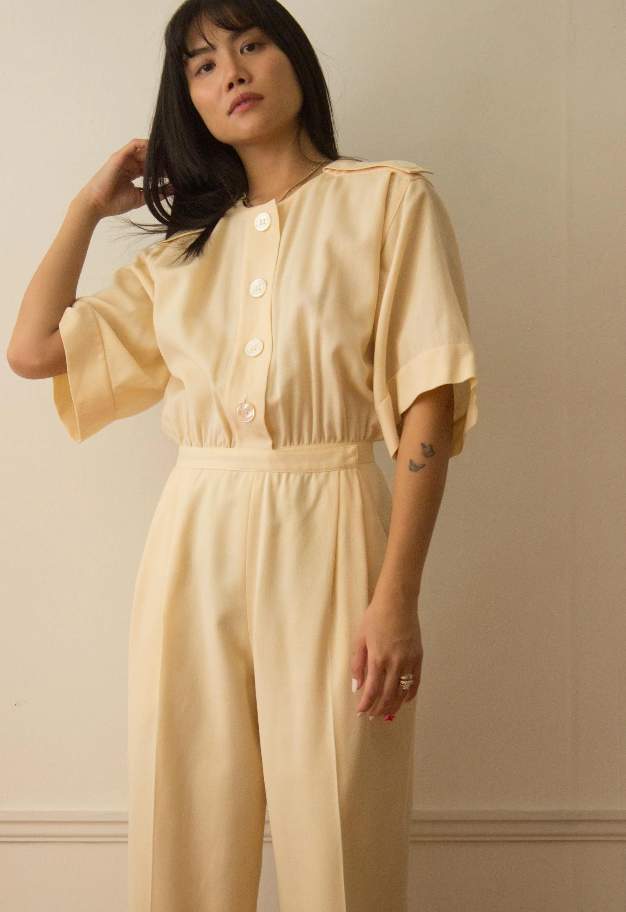 1980s Mary Ann Restivo Creme Crepe Jumpsuit — Wayward Collection
