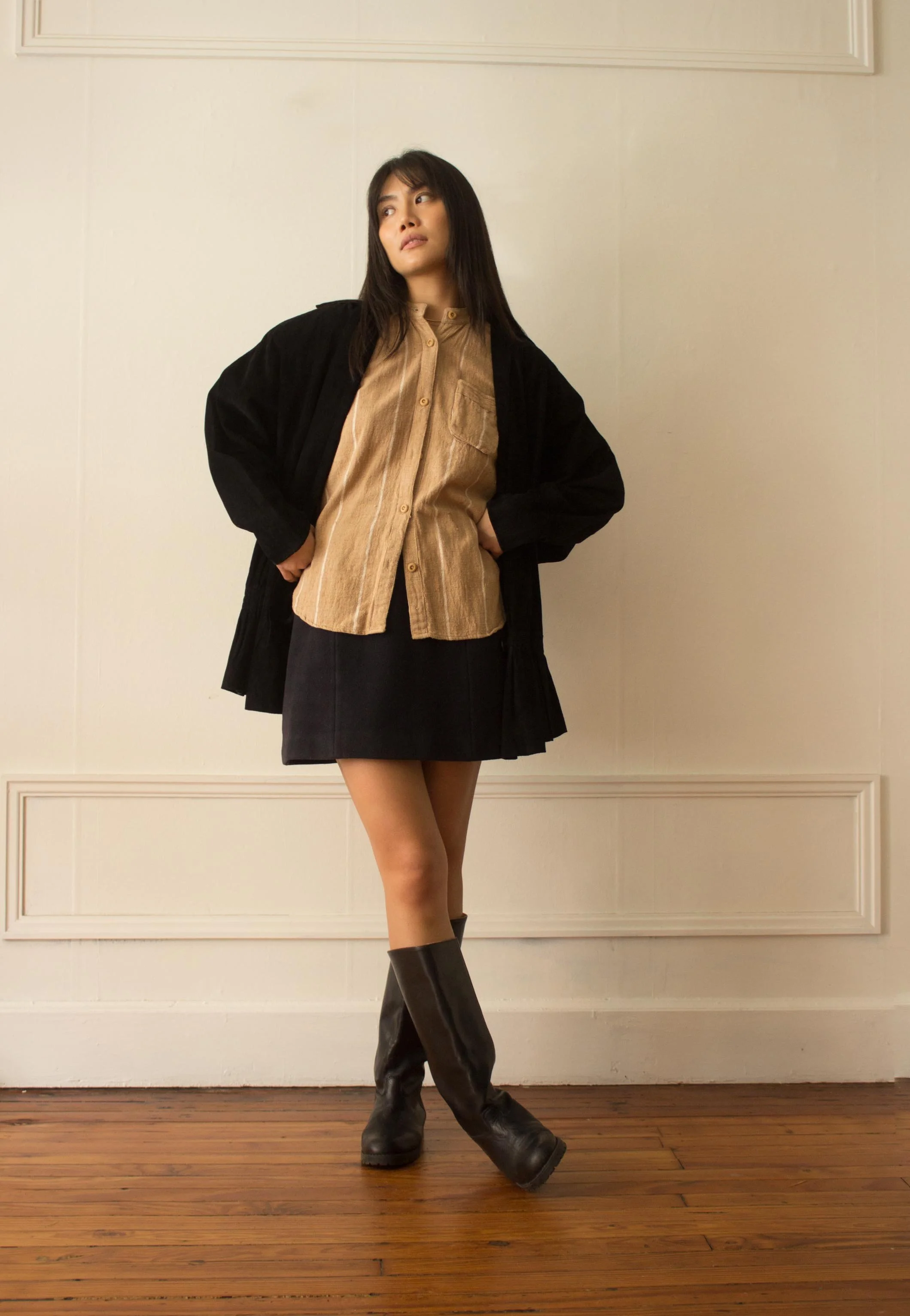 1980s Inky Black Suede Drop Waist Jacket — Wayward Collection