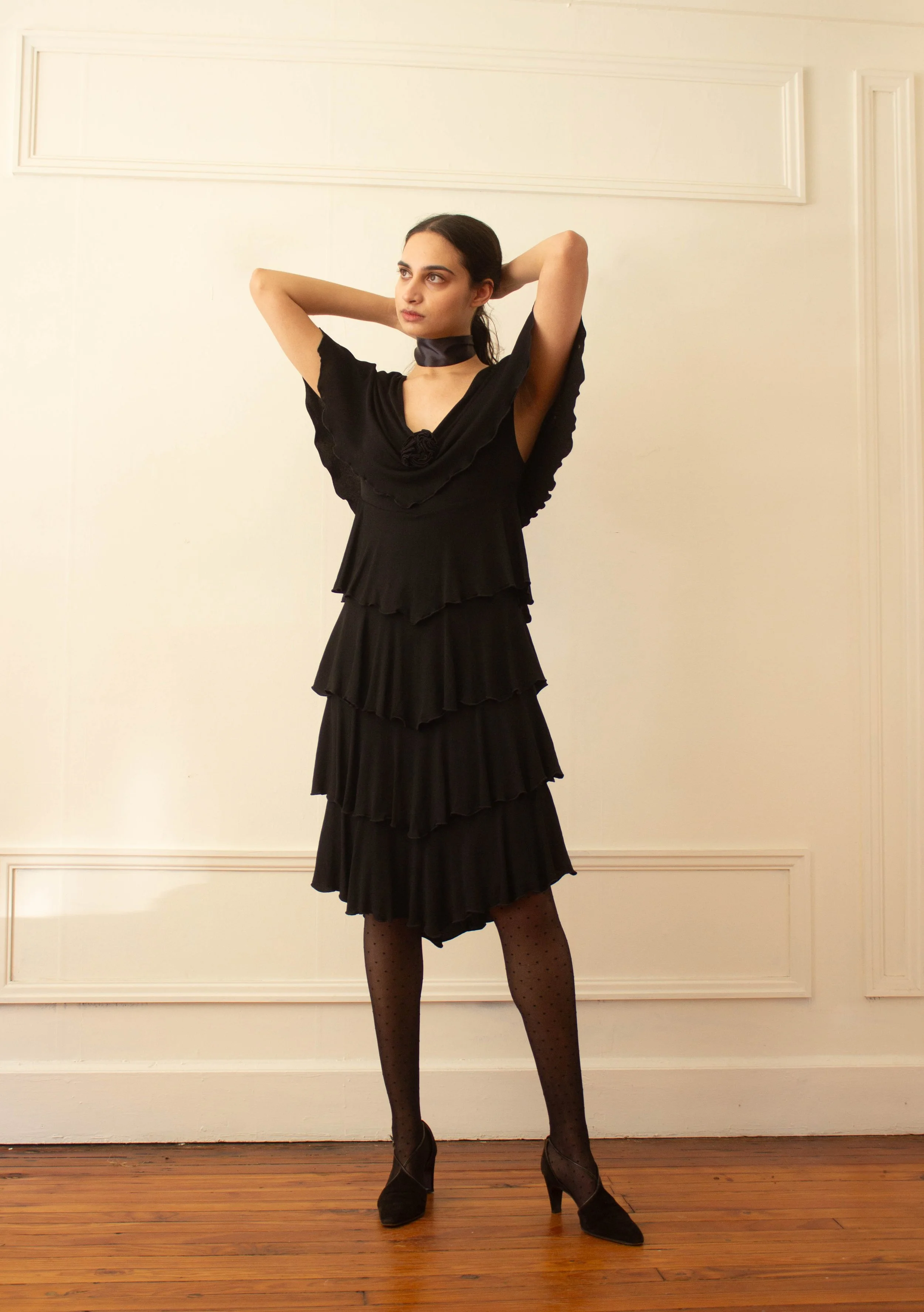 Early 1980s Holly's Harp Matte Jersey Tiered Cocktail Dress — Wayward ...