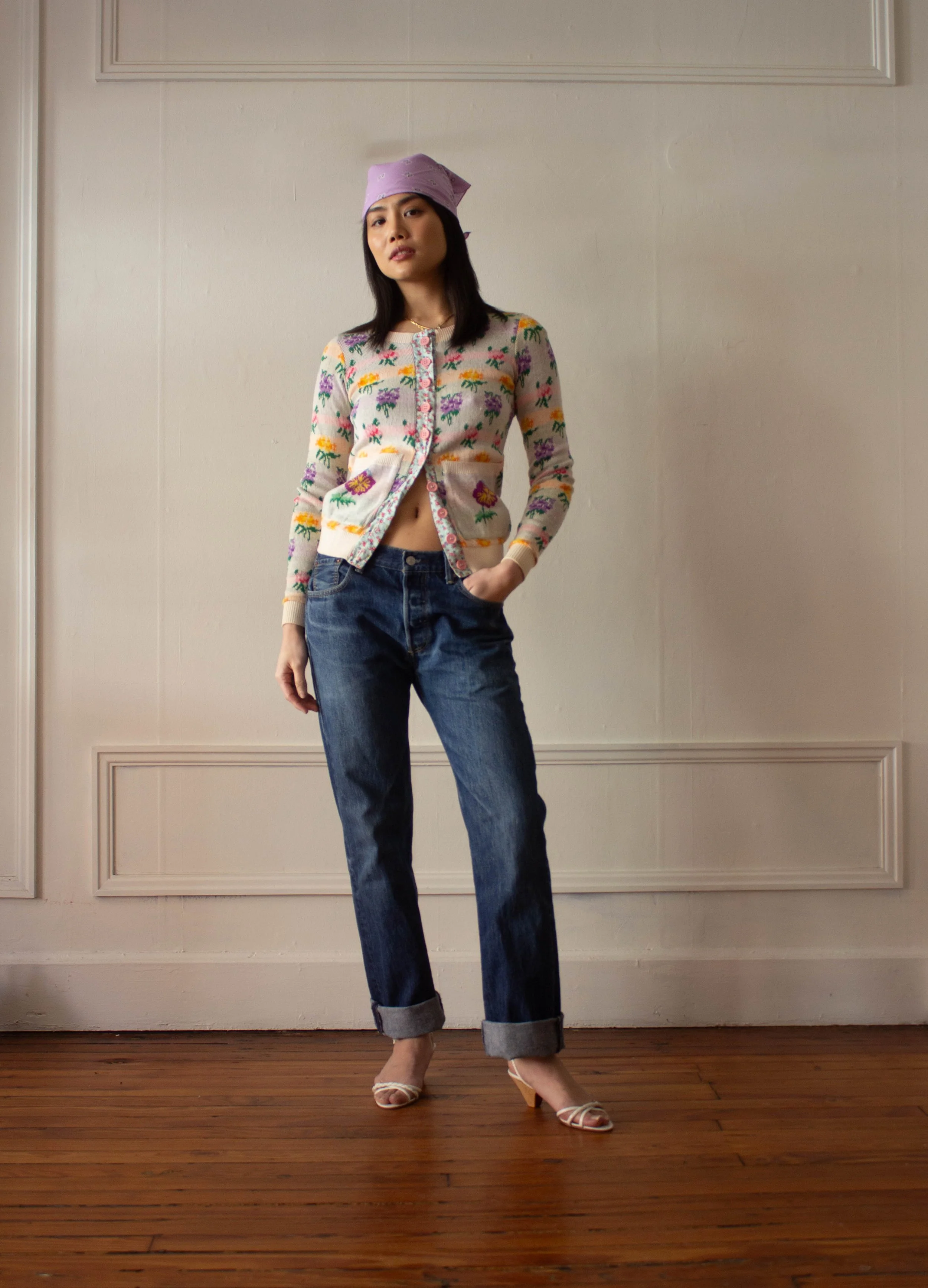Late 1970s Betsey Johnson Alley Kat Pansy Motif Knit Cardigan — Wayward ...