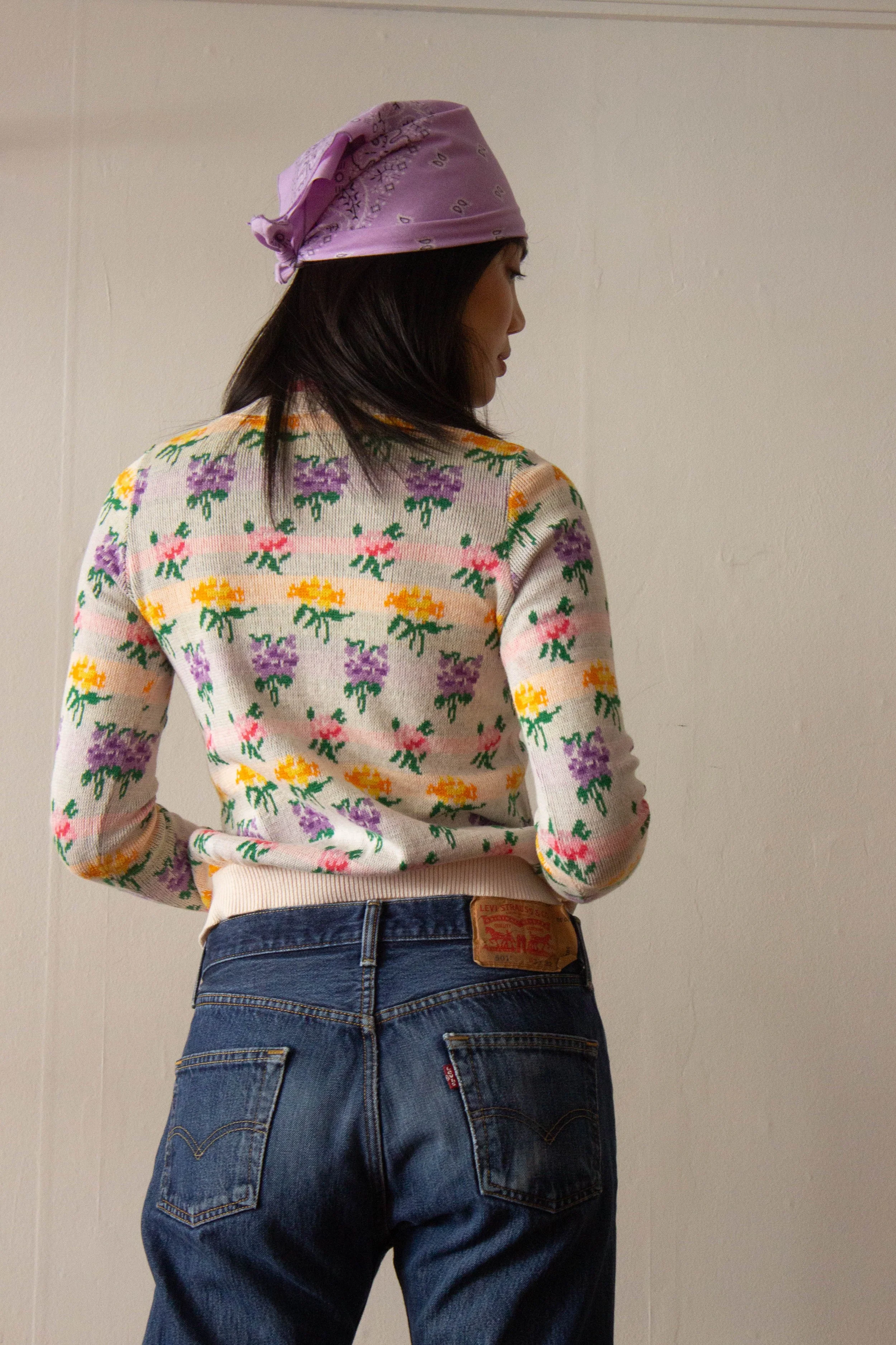 Late 1970s Betsey Johnson Alley Kat Pansy Motif Knit Cardigan — Wayward ...