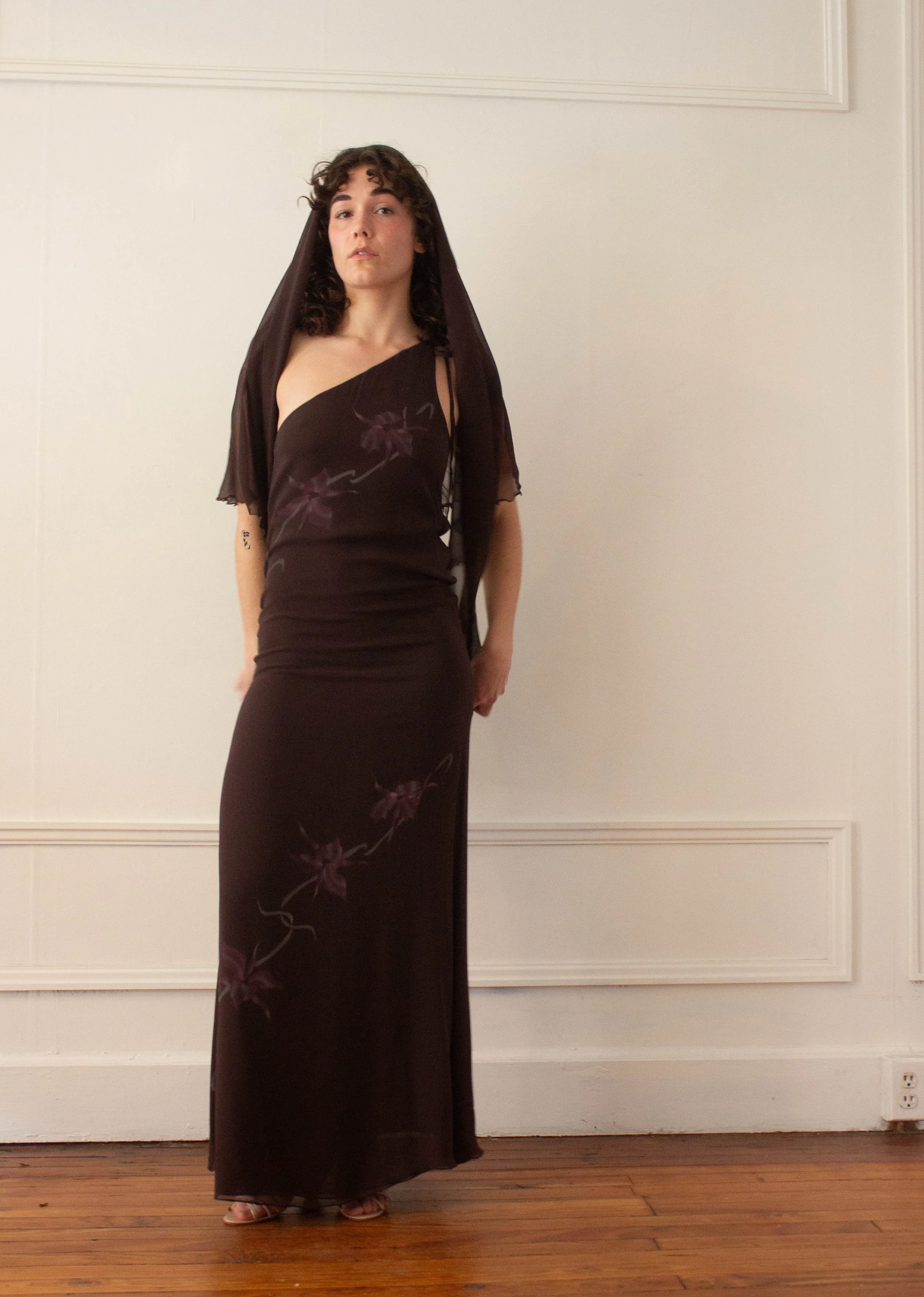 1970s Nan Duskin Hand-Painted Silk Chiffon One Shoulder Gown — Wayward Collection