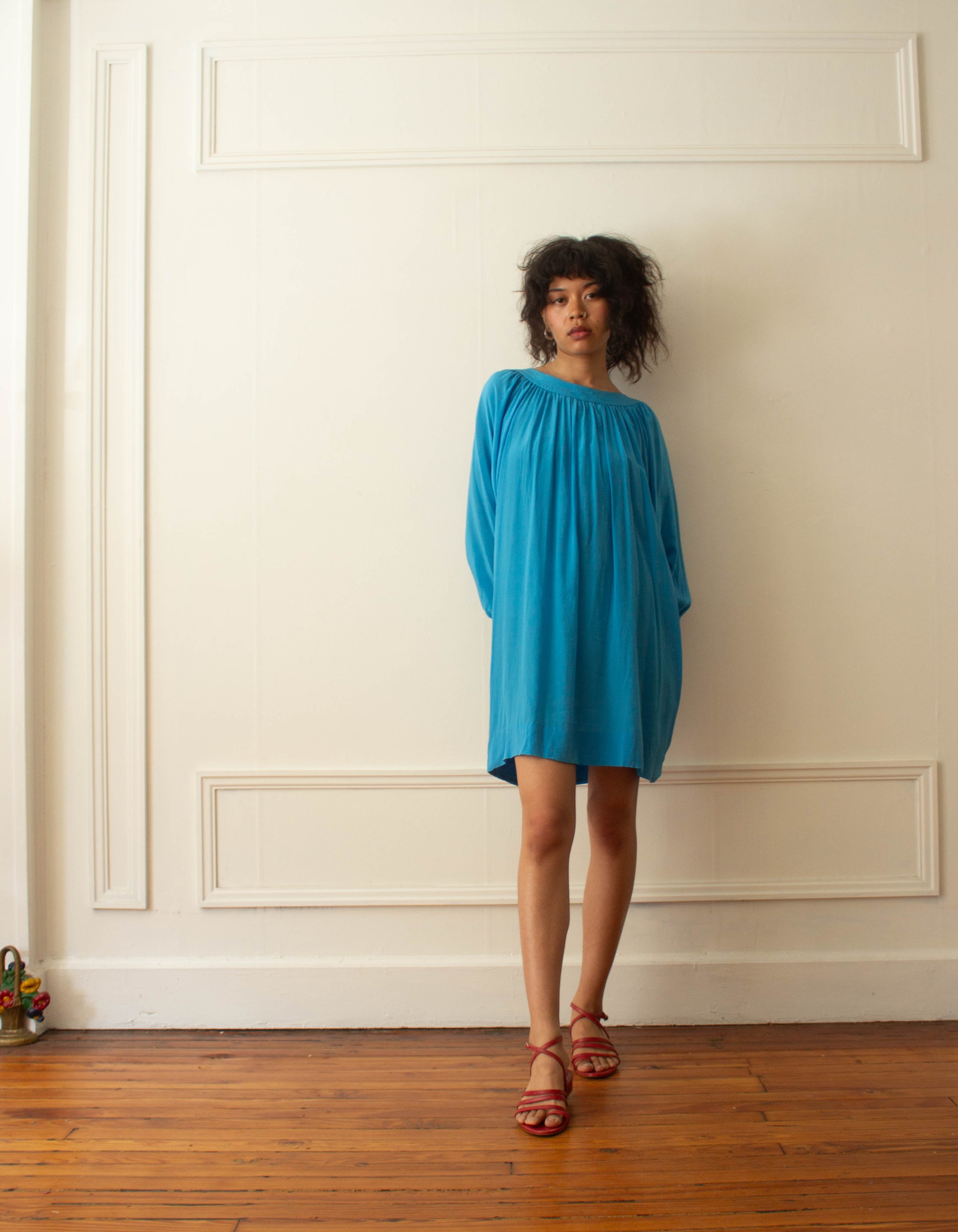 1980s Cerulean Silk Malcolm Starr Mini Smock Dress — Wayward Collection