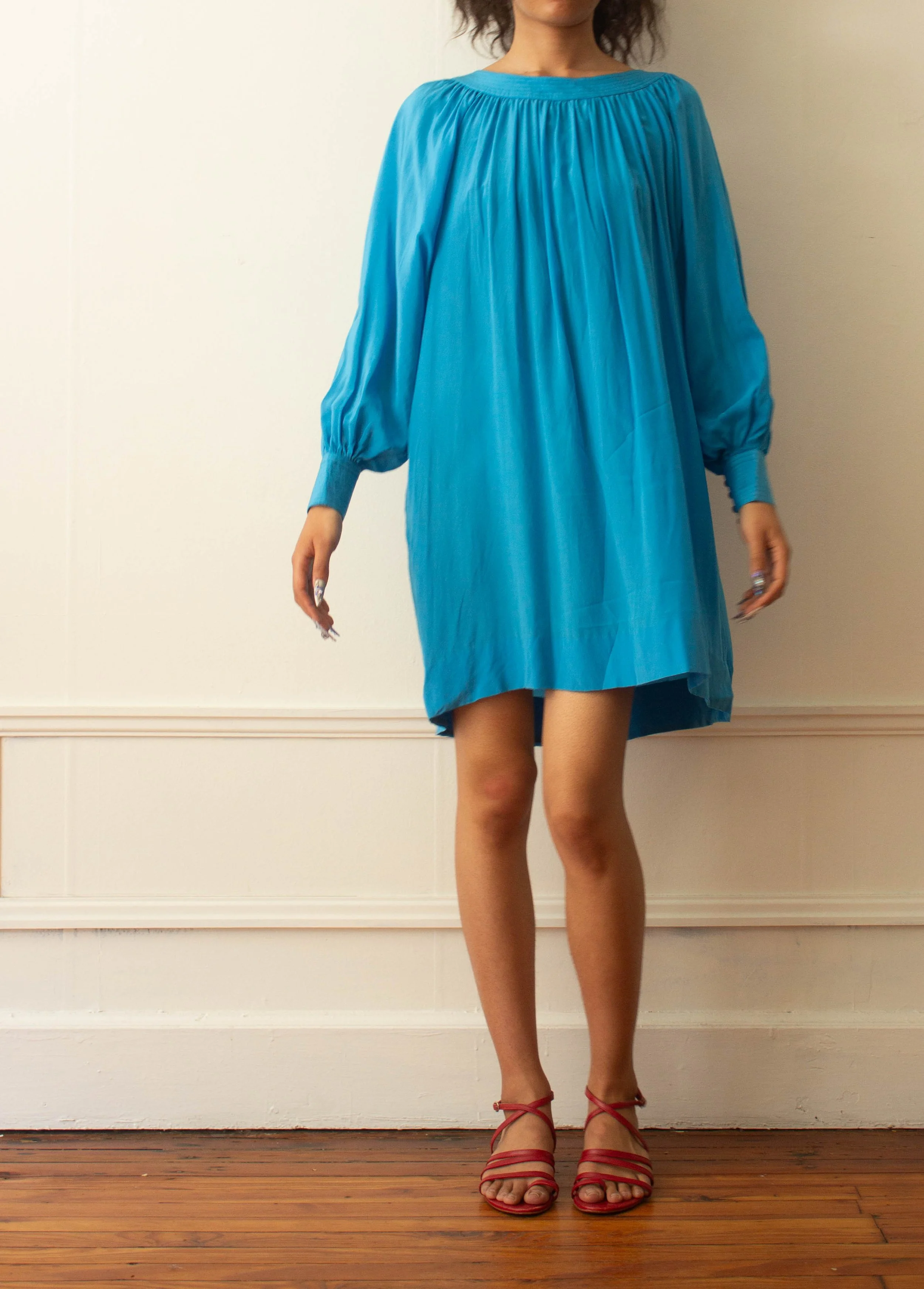 1980s Cerulean Silk Malcolm Starr Mini Smock Dress — Wayward Collection