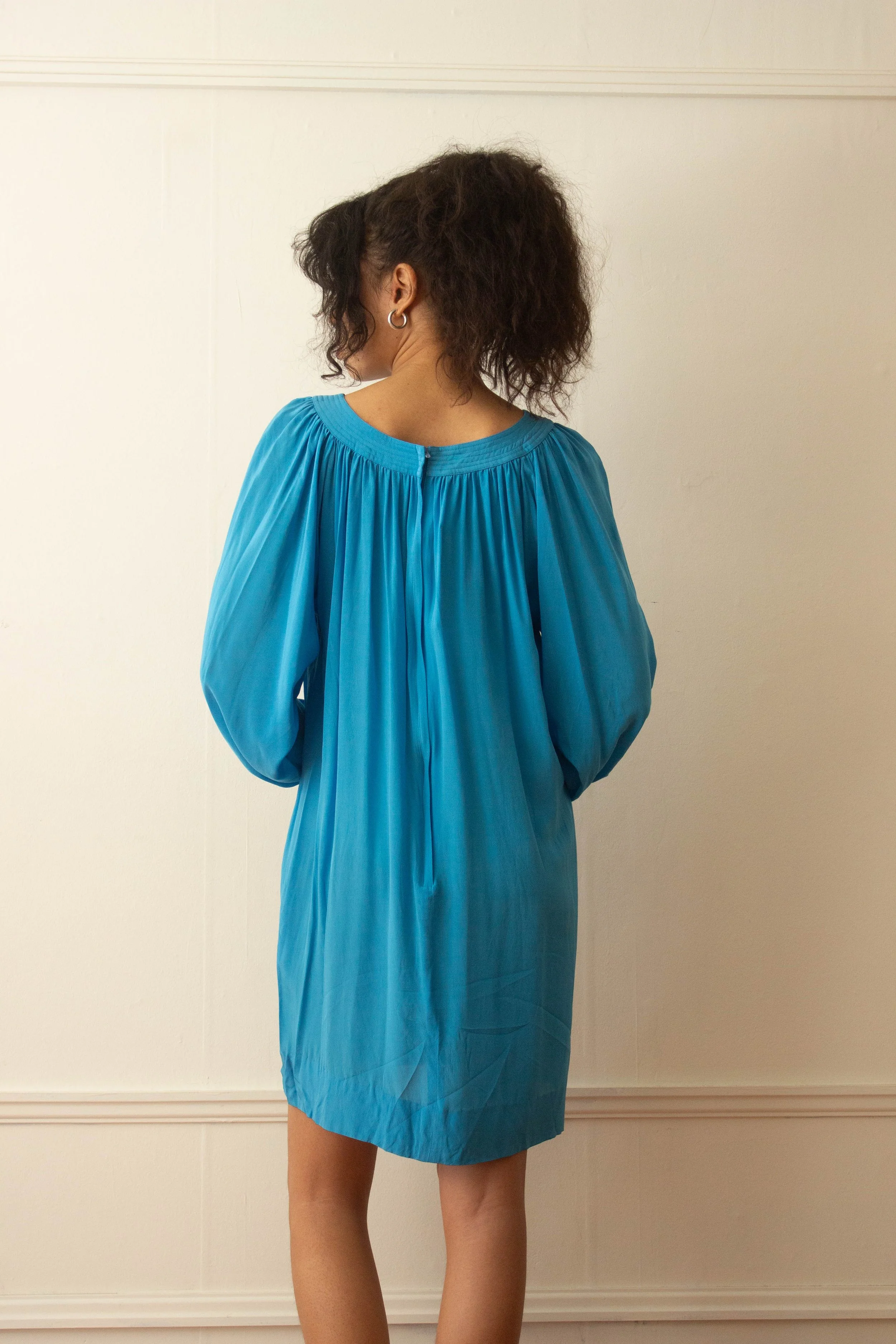 1980s Cerulean Silk Malcolm Starr Mini Smock Dress — Wayward Collection