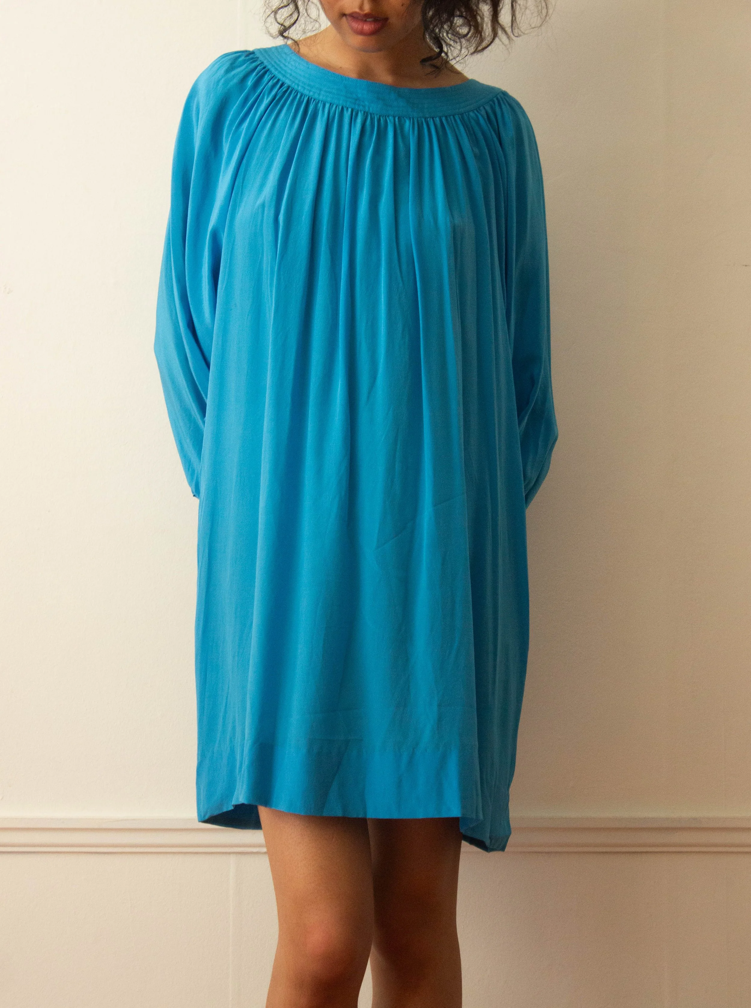1980s Cerulean Silk Malcolm Starr Mini Smock Dress — Wayward Collection