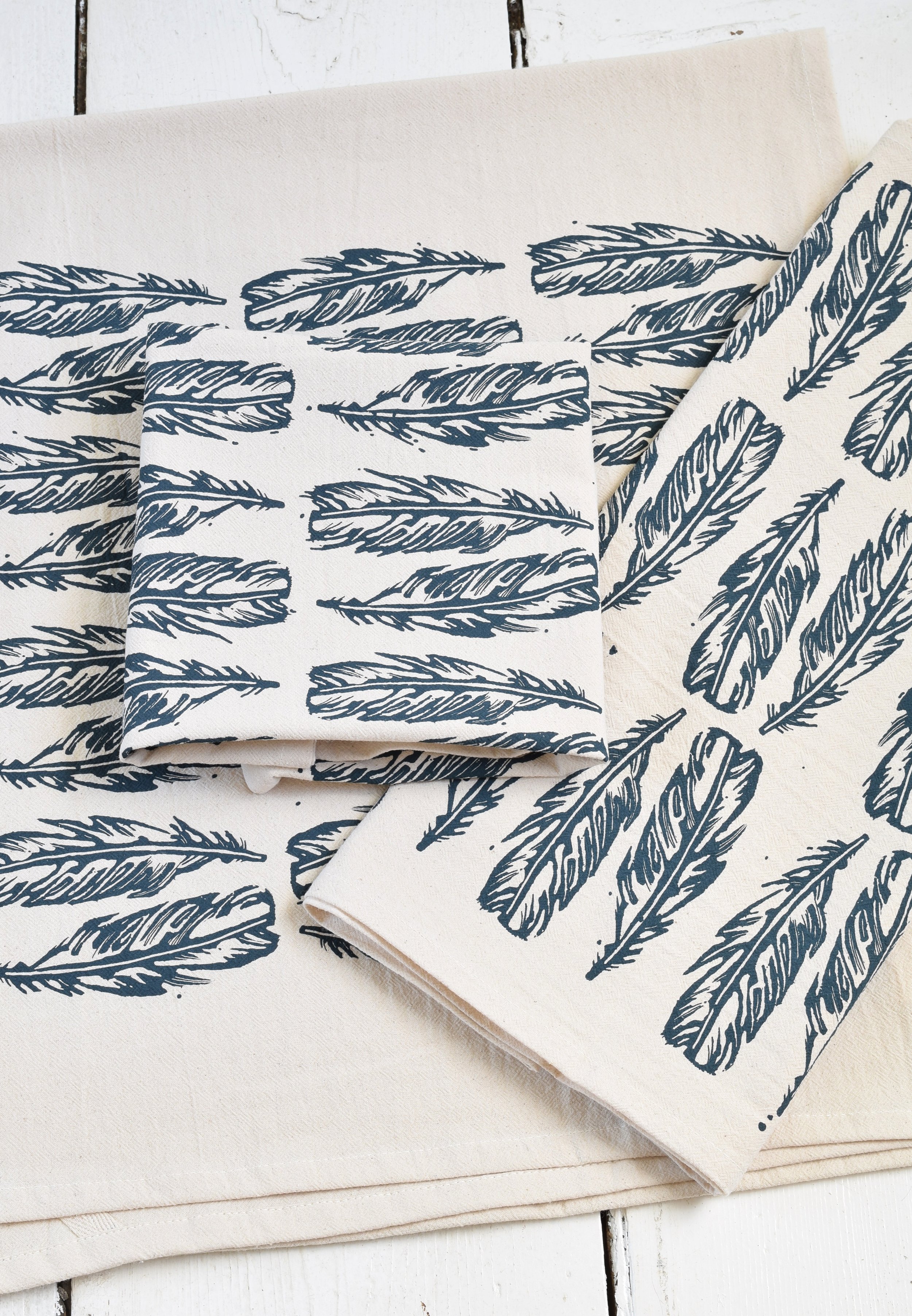 organic cotton, hand-printed block feather print tea towel — Hearth and ...