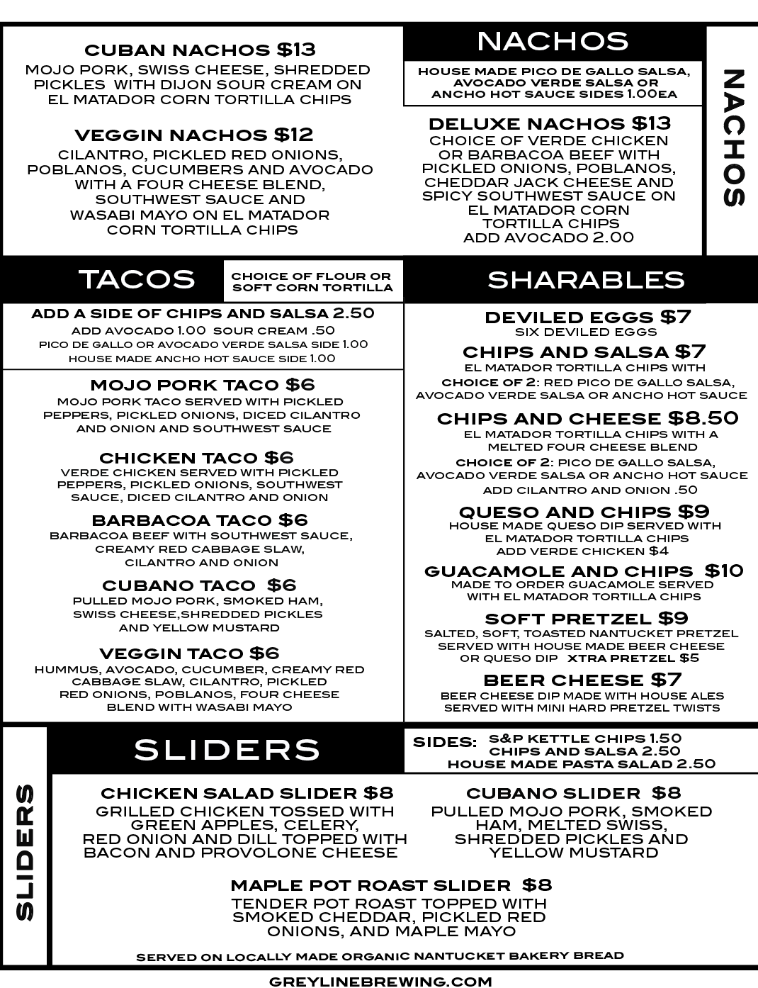 ON TAP / TO EAT — GREYLINE. fresh ales.