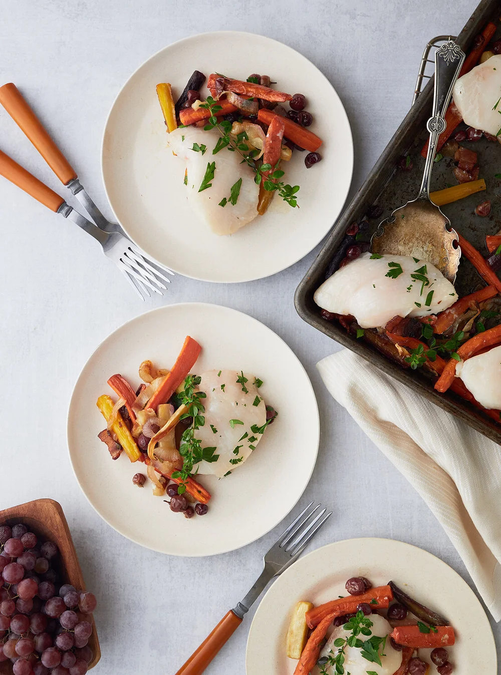 Wild Pacific Halibut Cheeks Roasted with Carrots, Grapes & Bacon — Wild ...