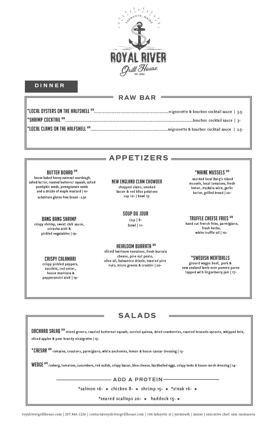 Dinner — Royal River Grill House