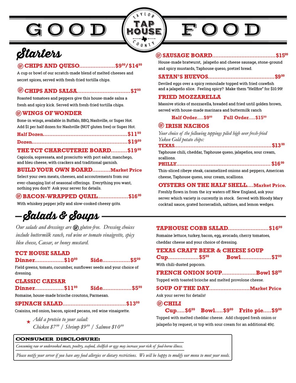 Menu — Taylor County Taphouse