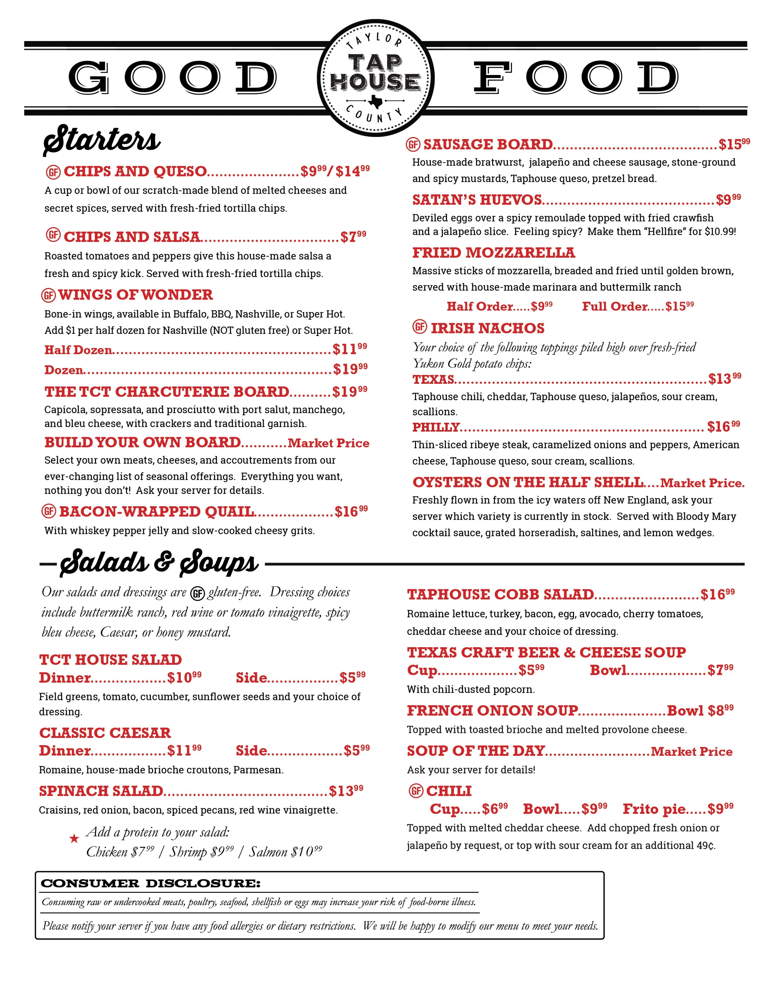Menu — Taylor County Taphouse