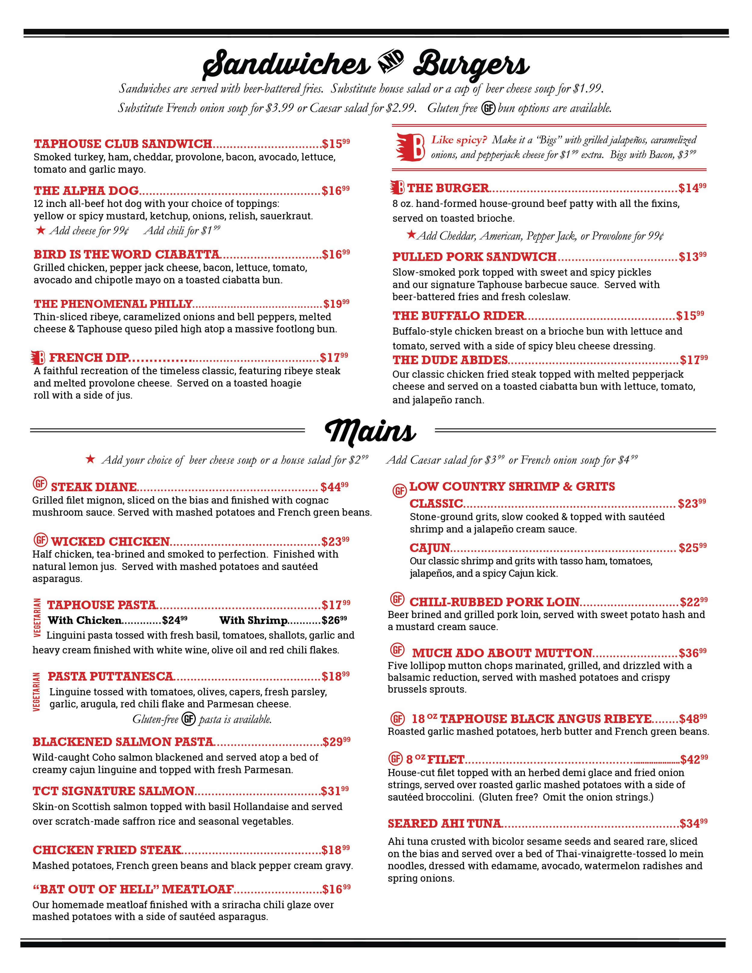 Menu — Taylor County Taphouse