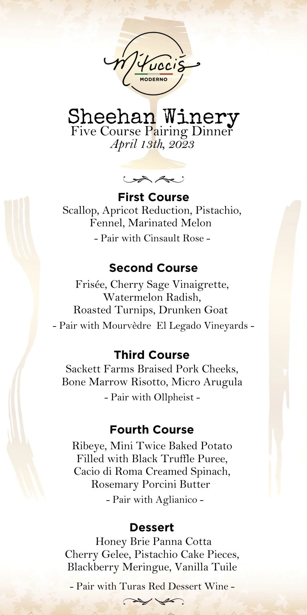 Wine Tasting Dinner Menus Autumn Wine Tasting Menu