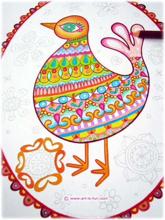 Folk Art Birds Coloring Pages - Printable Coloring Book of Detailed ...