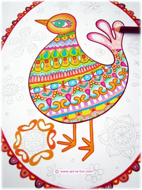 Folk Art Birds Coloring Pages - Printable Coloring Book of Detailed ...