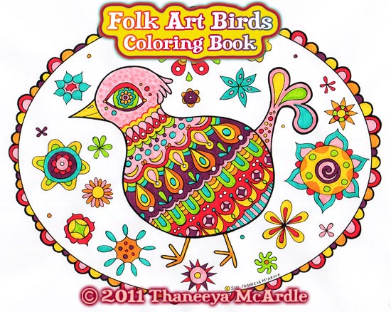 Folk Art Birds Coloring Pages - Printable Coloring Book of Detailed ...