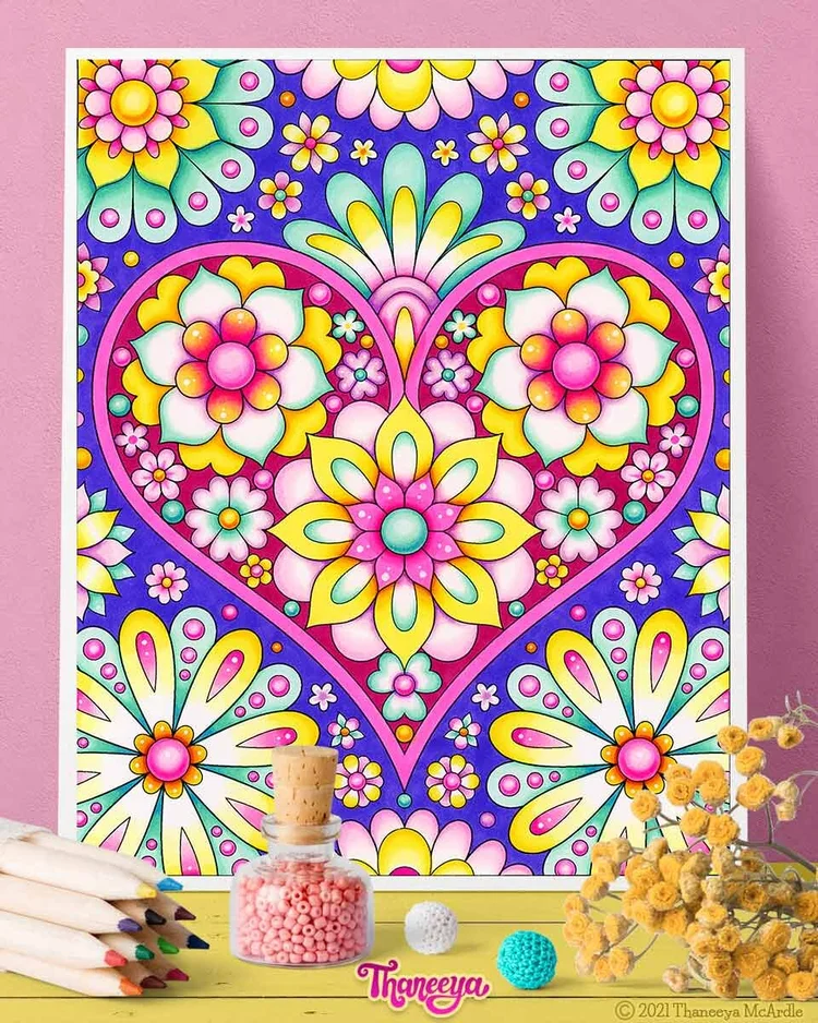 Heart Coloring Pages - Set of 10 Printable Coloring Pages by Thaneeya ...