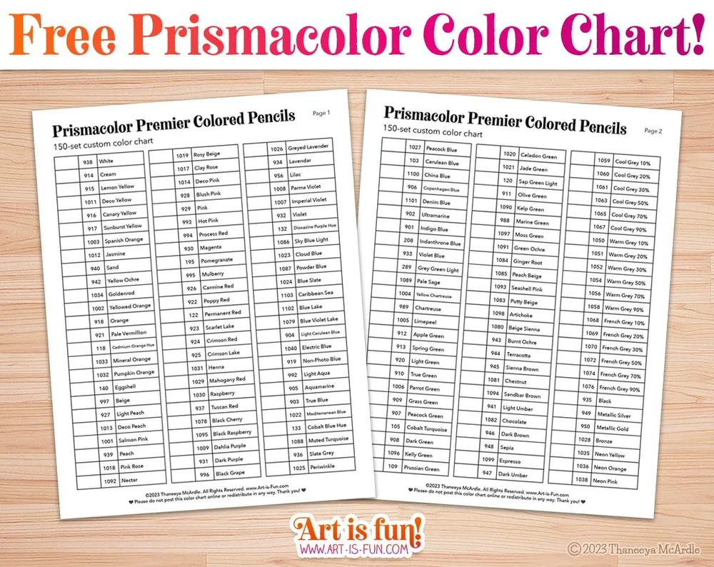 Prismacolor Colored Pencils Blank Color Chart for Set of 150 Colored ...