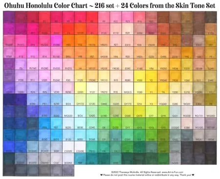 Custom Ohuhu Color Chart for 216 Honolulu Set plus Skin Tone Set ...