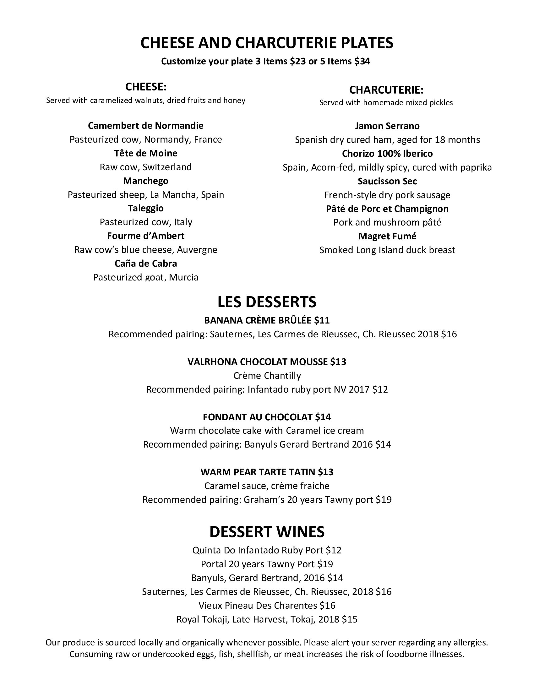 French Cafe Menu Dessert