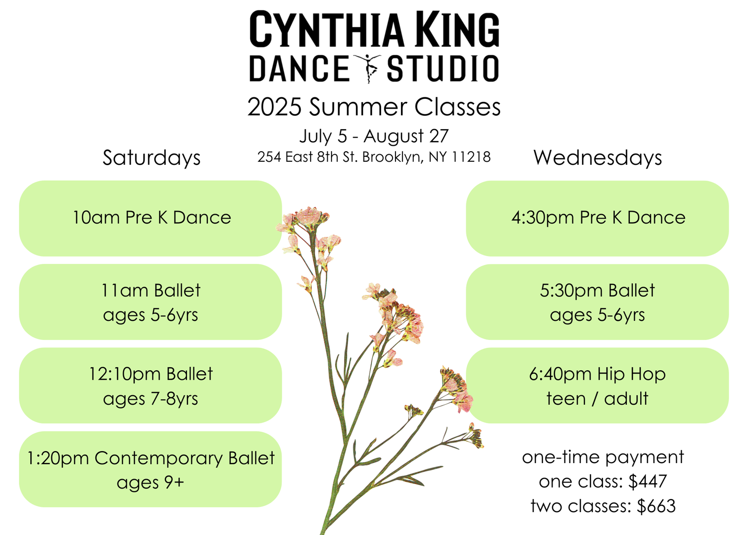 Schedule & Rates — Cynthia King Dance Studio
