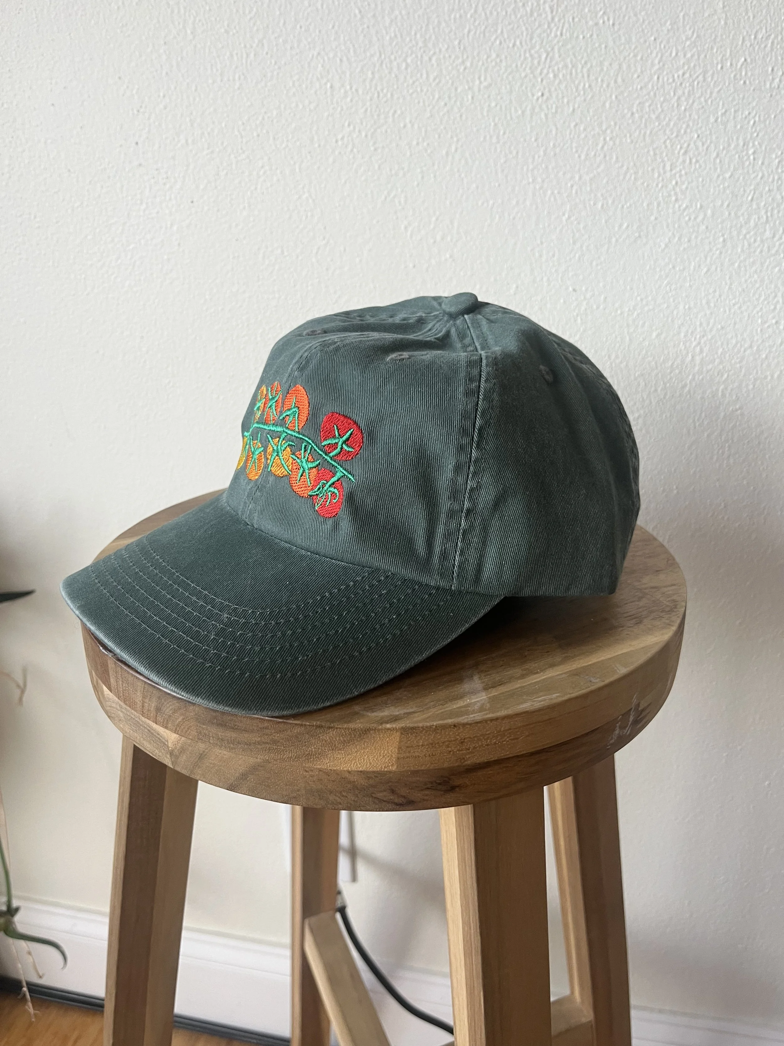 Embroidered Tomato Hat - Unique Forest Green Design — Aly Miller Designs