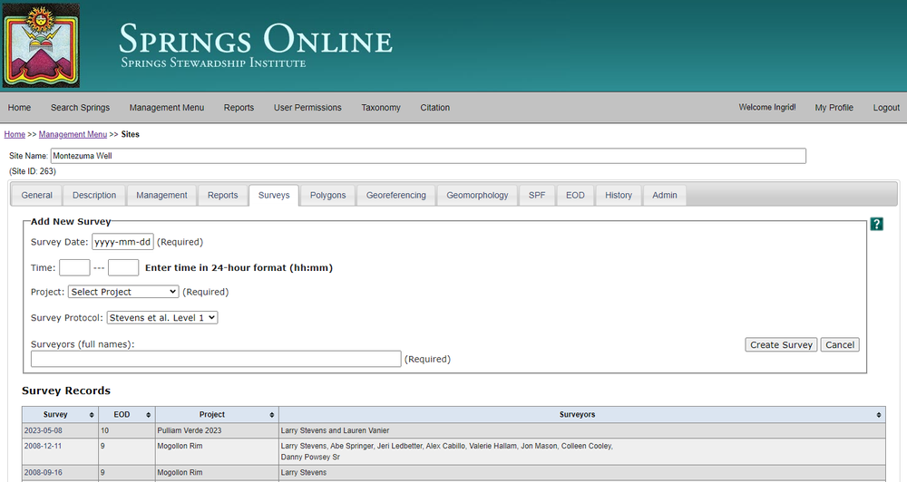 Survey Information — Springs Stewardship Institute