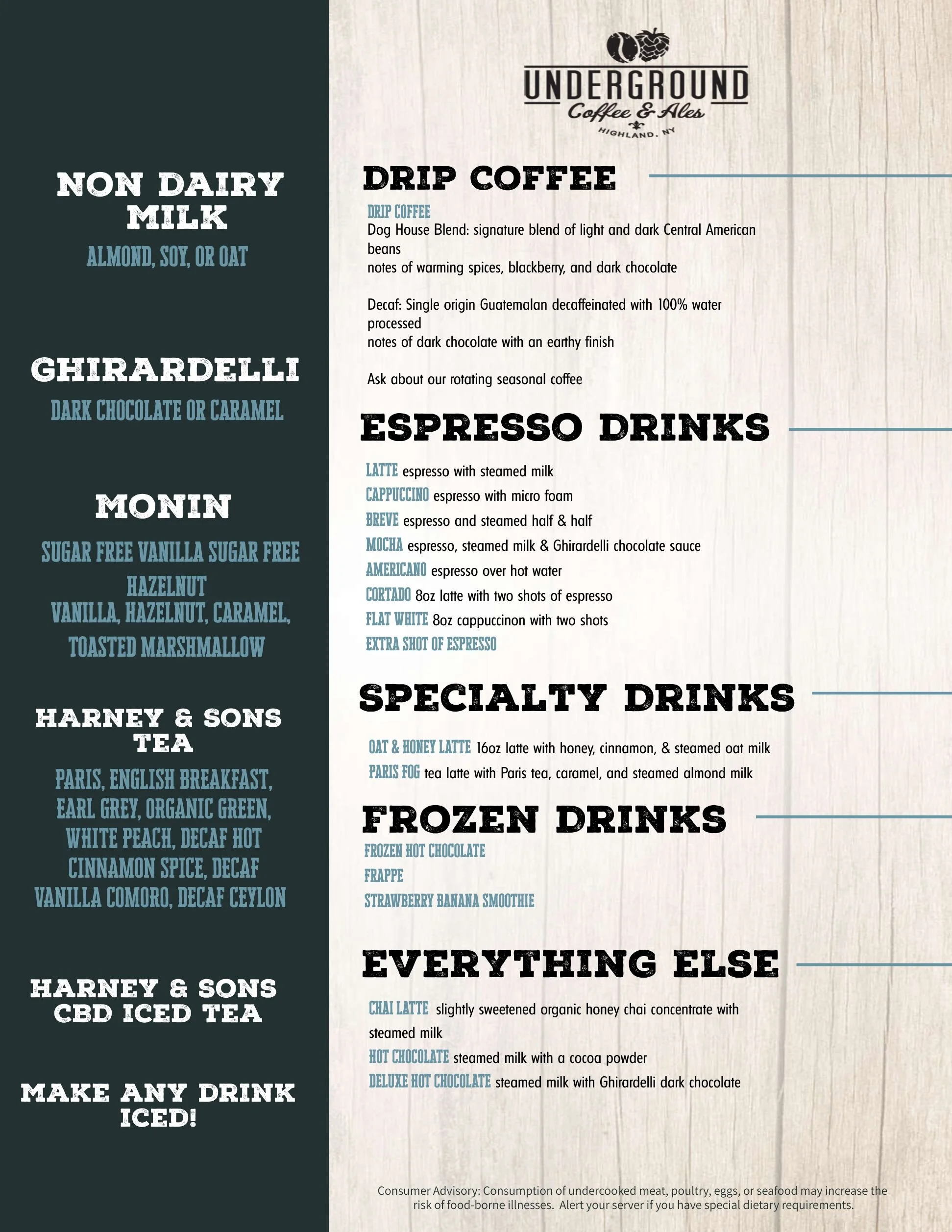 Coffee Underground Menu: Underground Cafe Menu – UERLJX