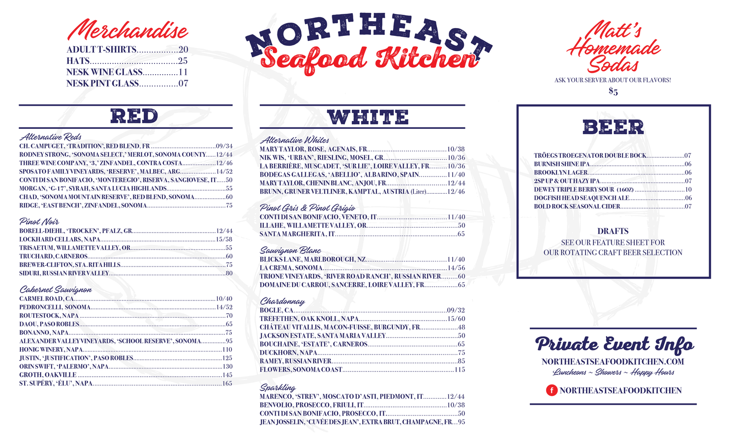 Menu | Seafood in Ocean View | Northeast Seafood Kitchen