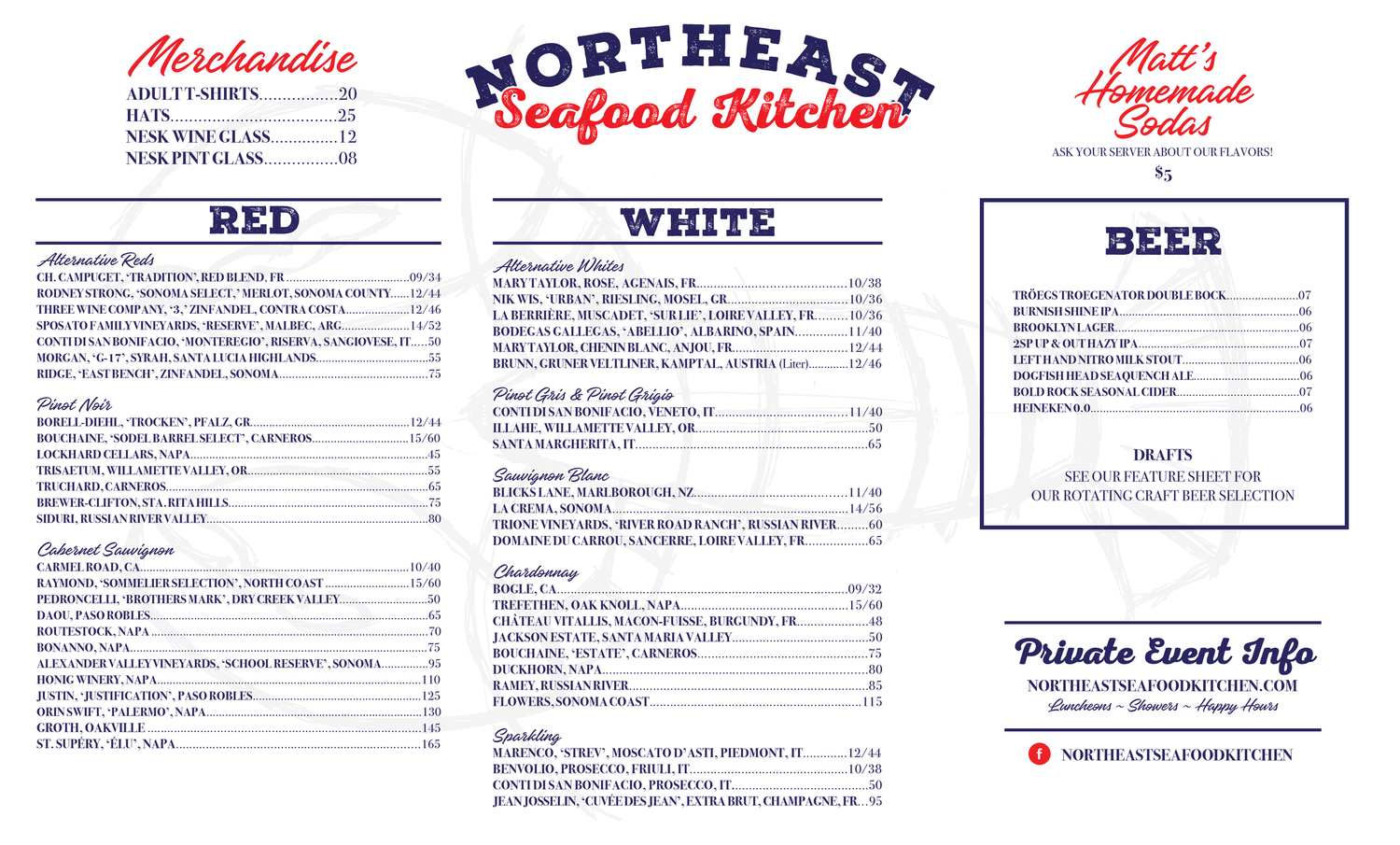 Menu | Seafood in Ocean View | Northeast Seafood Kitchen