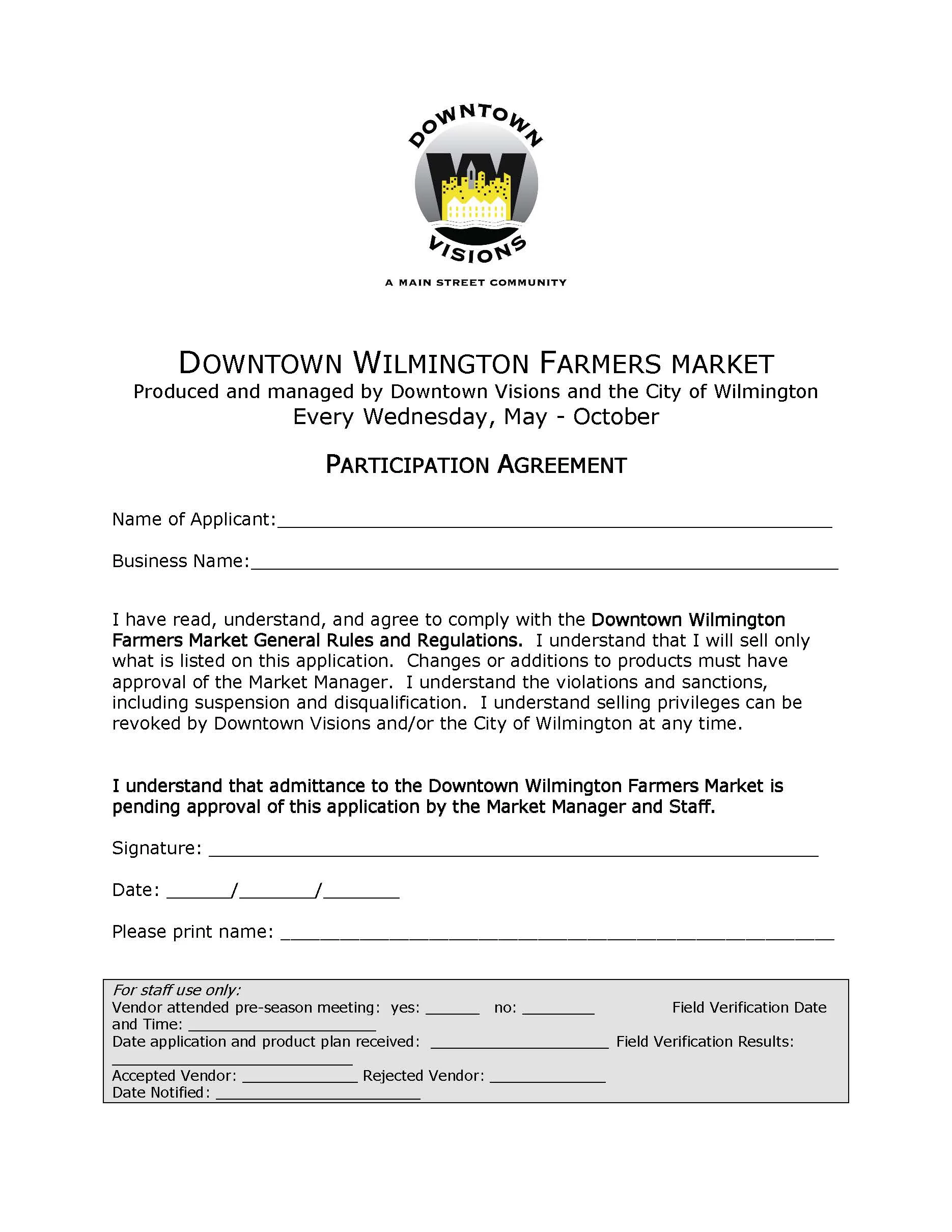 Form: Farmer's Market Application | Downtown Wilmington