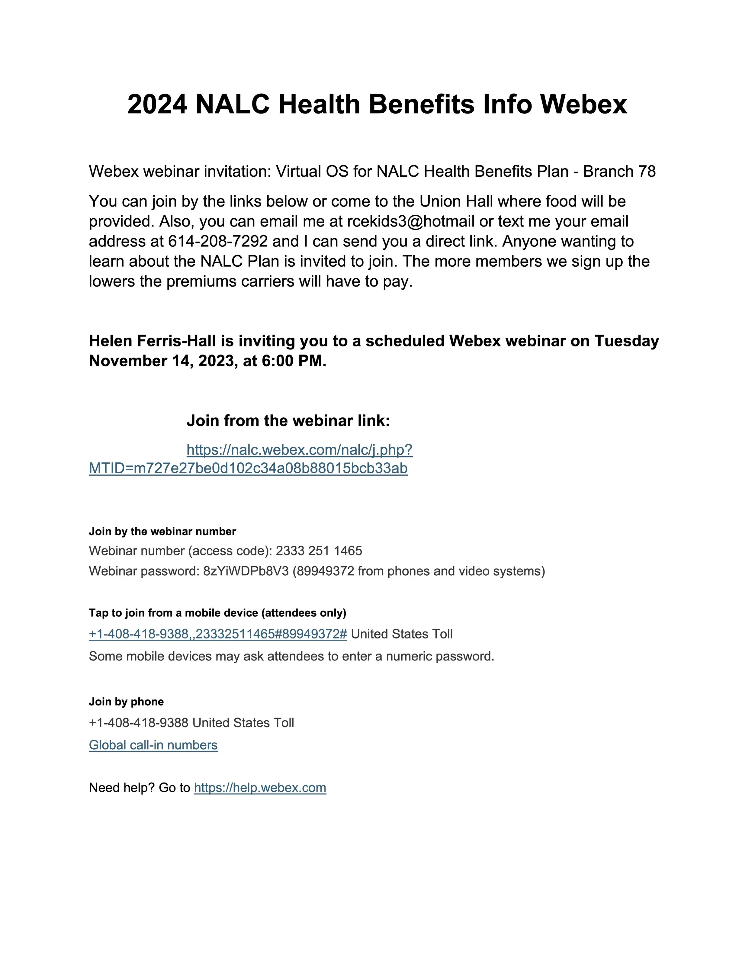 2024 Health Benefits Webinar — NALC Buckeye Branch 78 Columbus Ohio