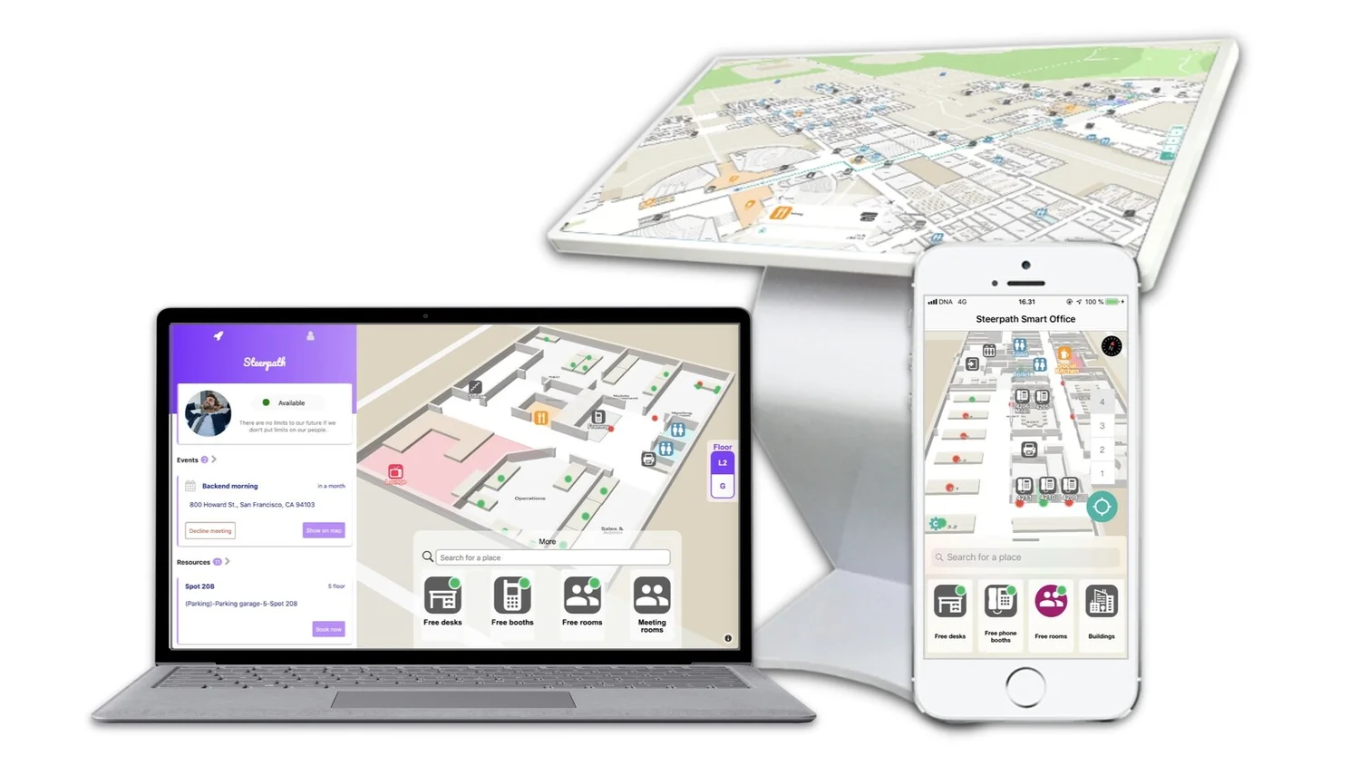 Smart office app with desk booking, indoor positioning, wayfinding and ...