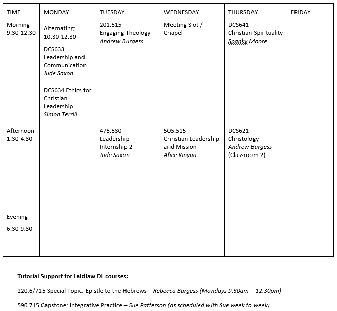 2023 Lecture Timetable — Bishopdale College