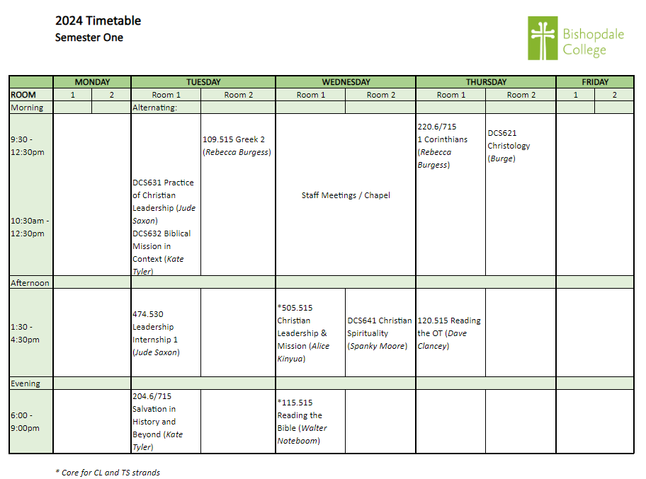 2024 Lecture Timetable — Bishopdale College