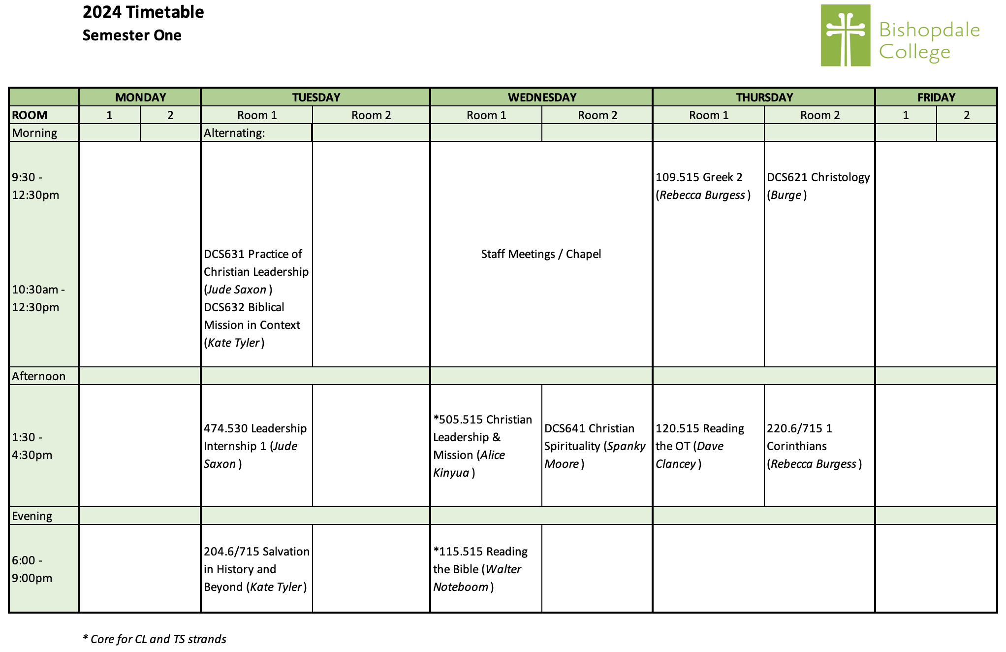 2024 Lecture Timetable — Bishopdale College
