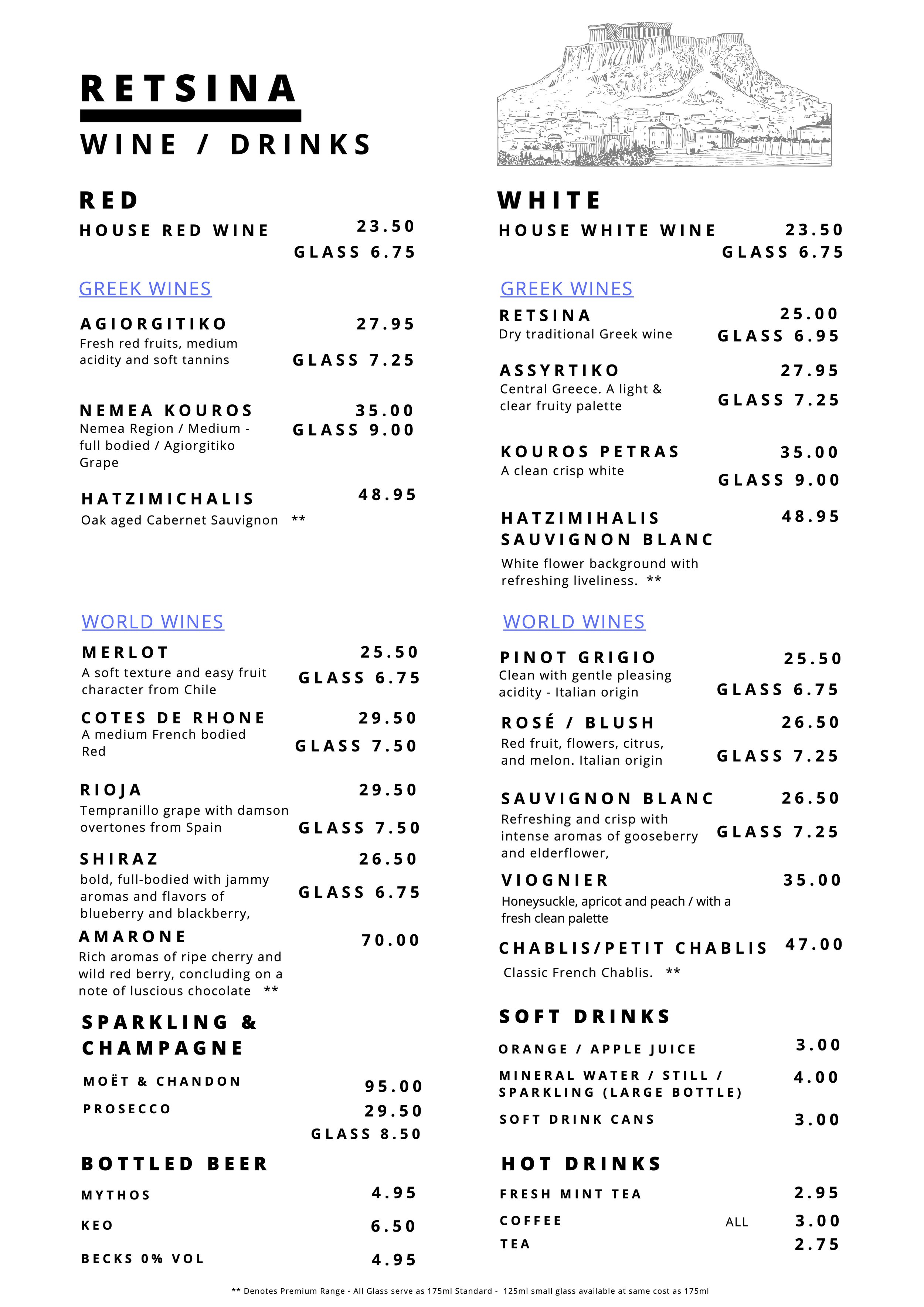 Wine List — RETSINA RESTAURANT 0207 431 5855