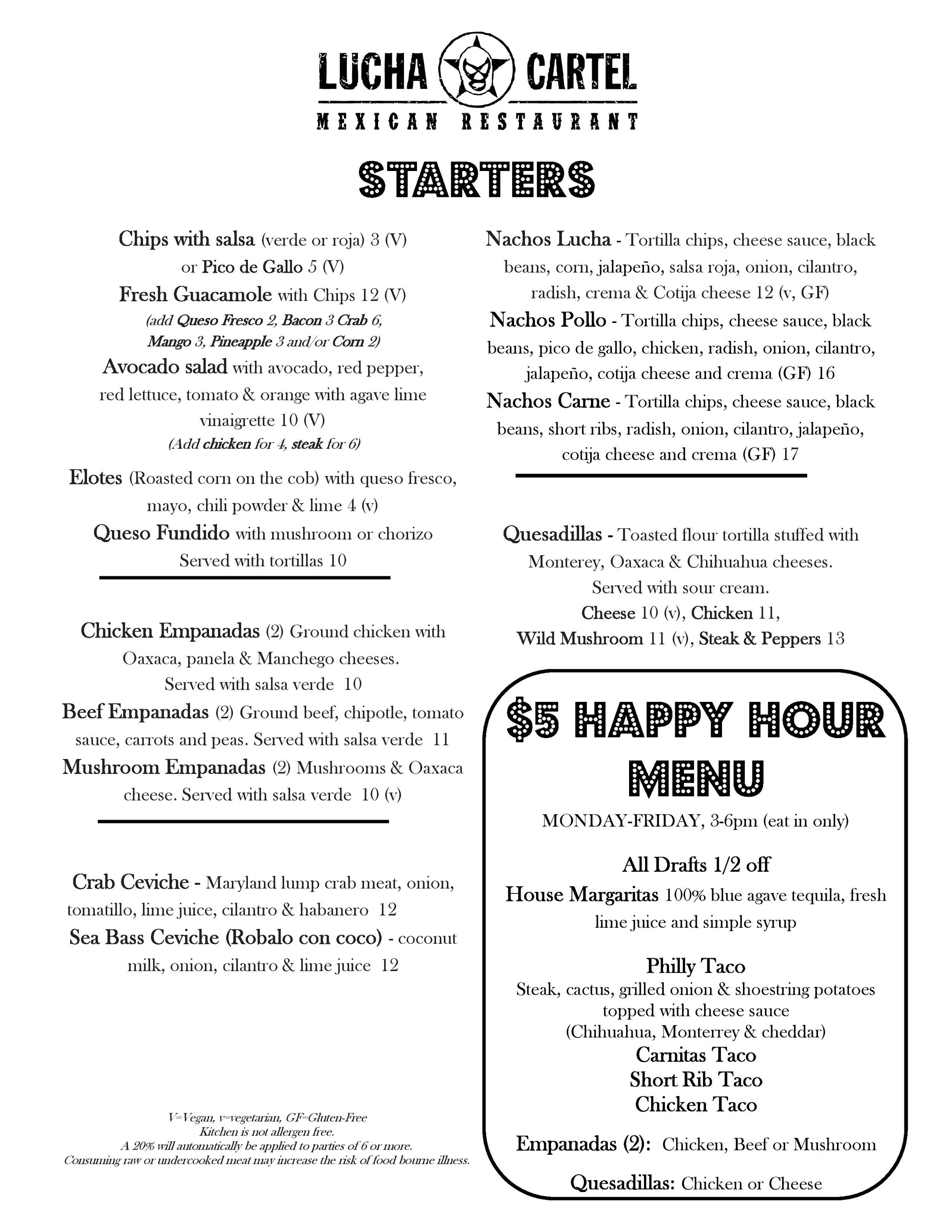 Menu — Lucha Cartel