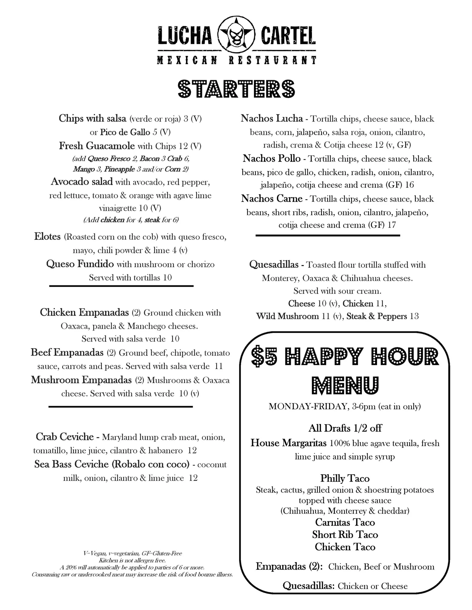 Menu — Lucha Cartel