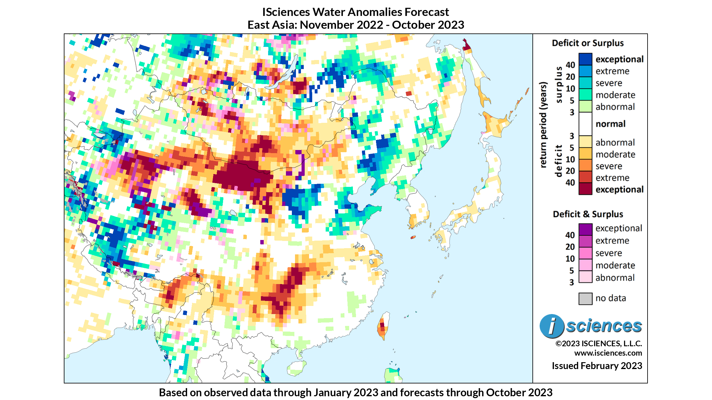East Asia: Water deficits in Inner Mongolia, W and Central China ...