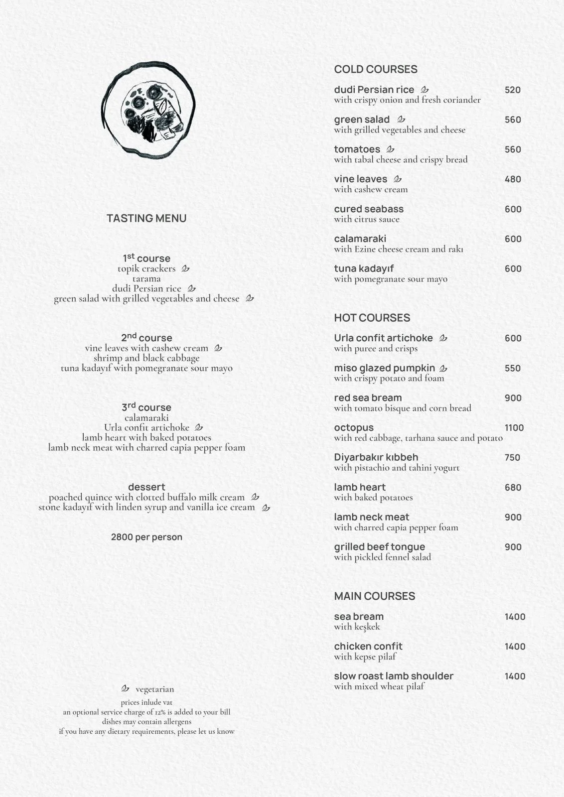 aheste restaurant - Menu