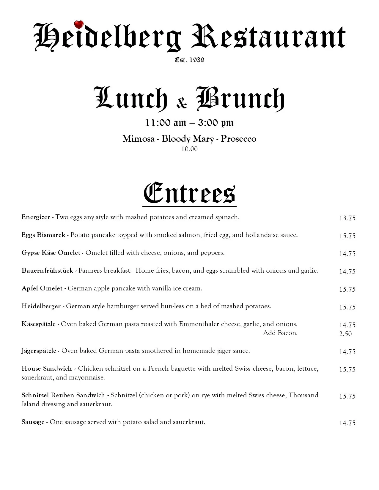 Menu — Heidelberg Restaurant