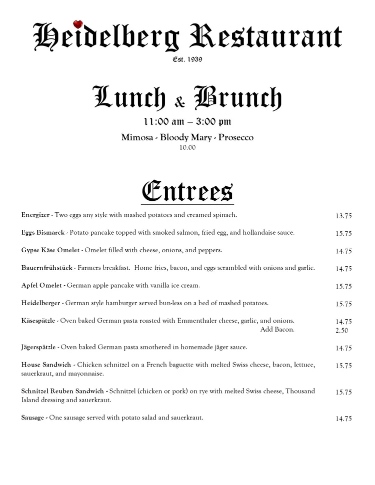 Menu — Heidelberg Restaurant